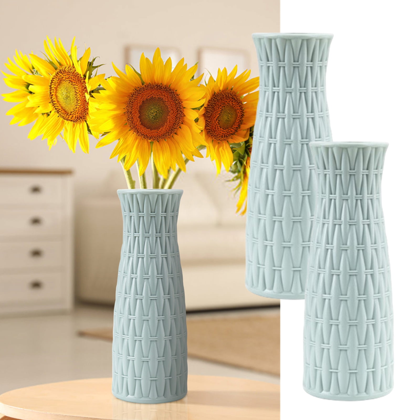 Djiypn 2 Pack Plastic Flower Vase, 8" Plastic Vases for Centerpieces ...