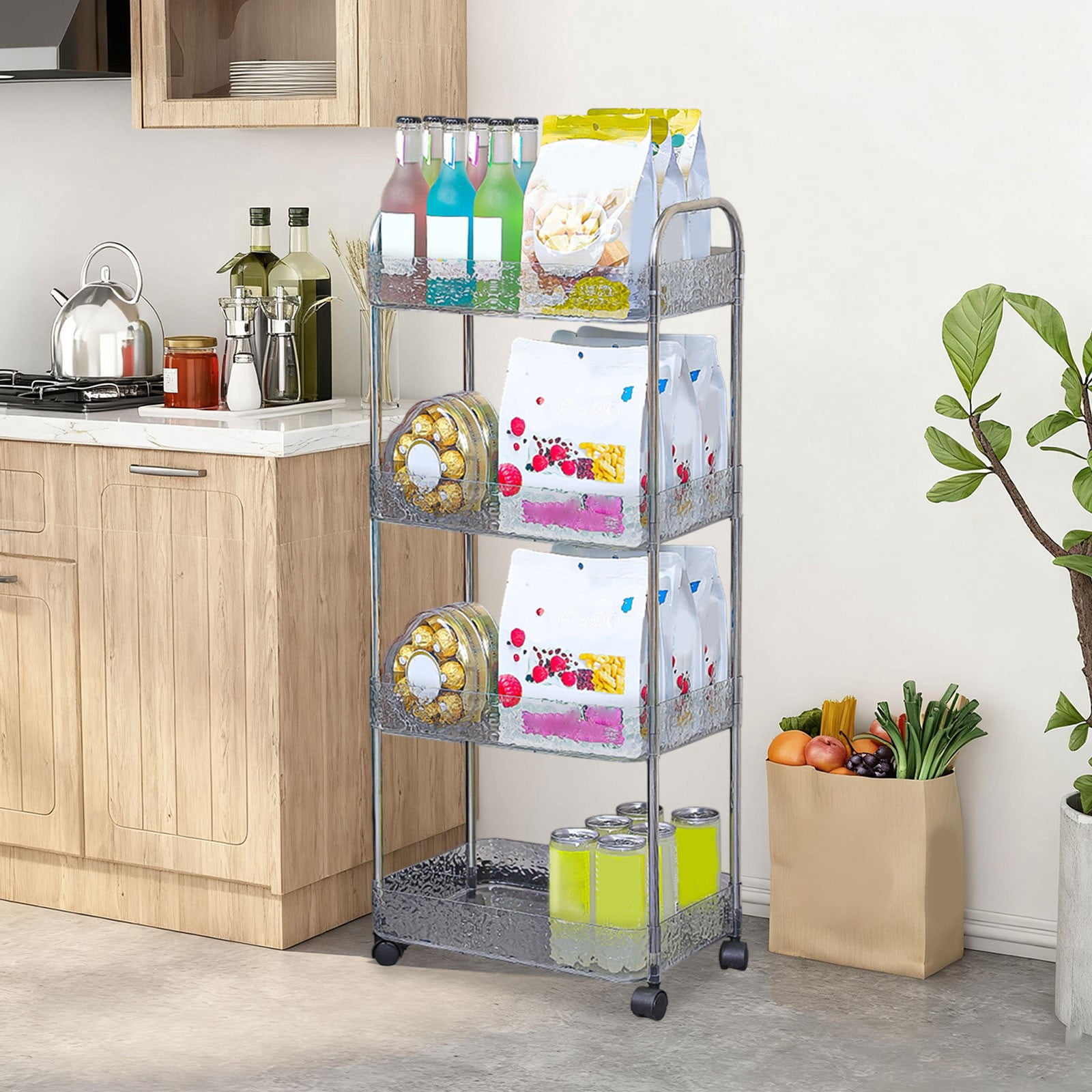 Djiypn 4 Tier Rolling Cart for Kitchen, Bathroom, Office – Plastic ...