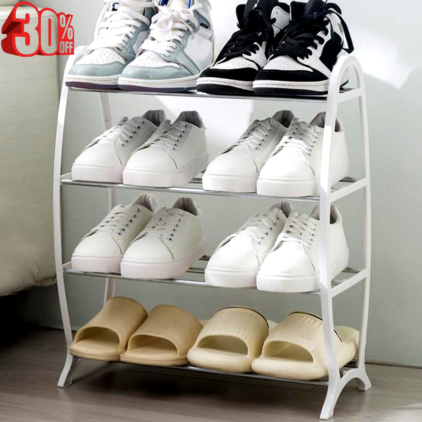 Djiypn 4 Tier Small Shoe Rack, Narrow Stackable Kids Toddler Adult Shoe ...