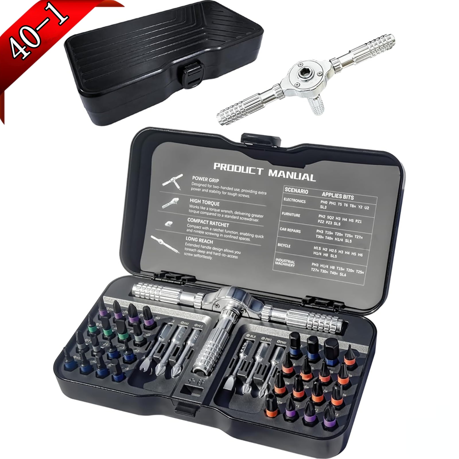 Djiypn 40 in 1 Magnetic Screwdriver Set, DIY Ratchet Screwdriver Set ...