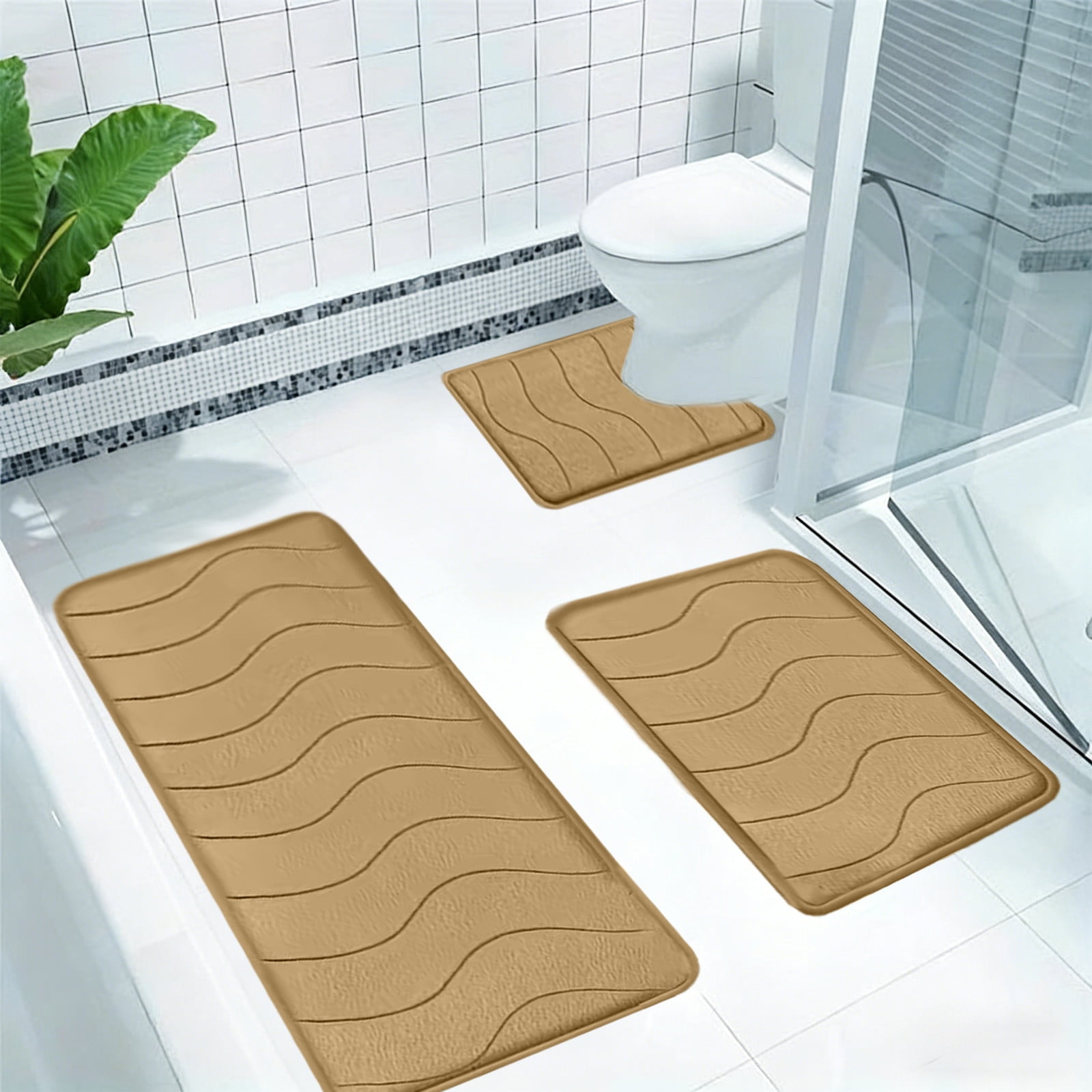 Djiypn Bathroom Rugs Set Non-Slip Bath Mat Set 3 Piece, Washable ...