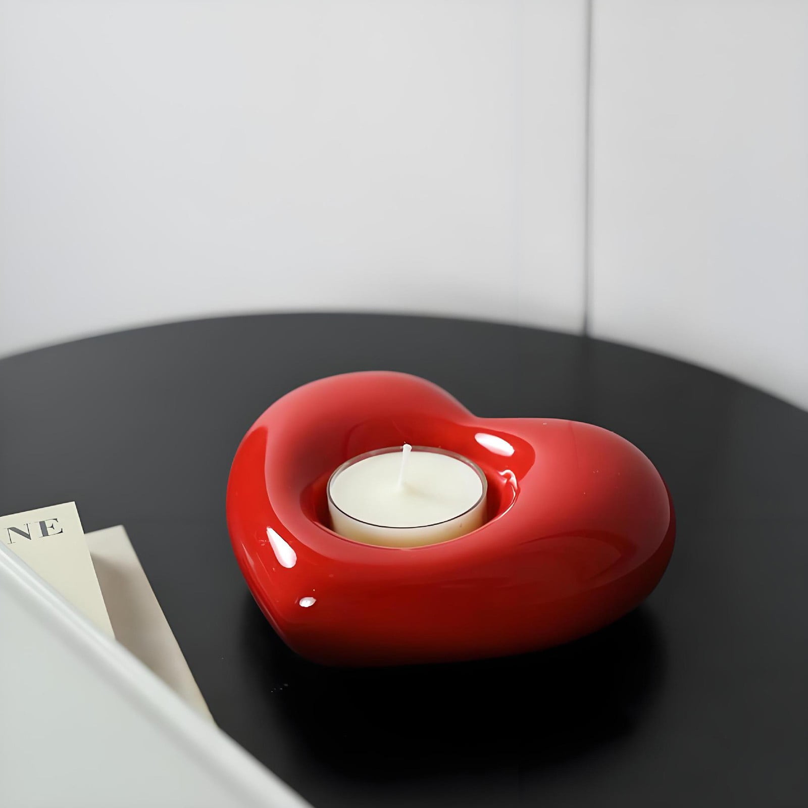 Djiypn Bright Red Love Heart Shaped Ceramic Candle Holders, Heart ...