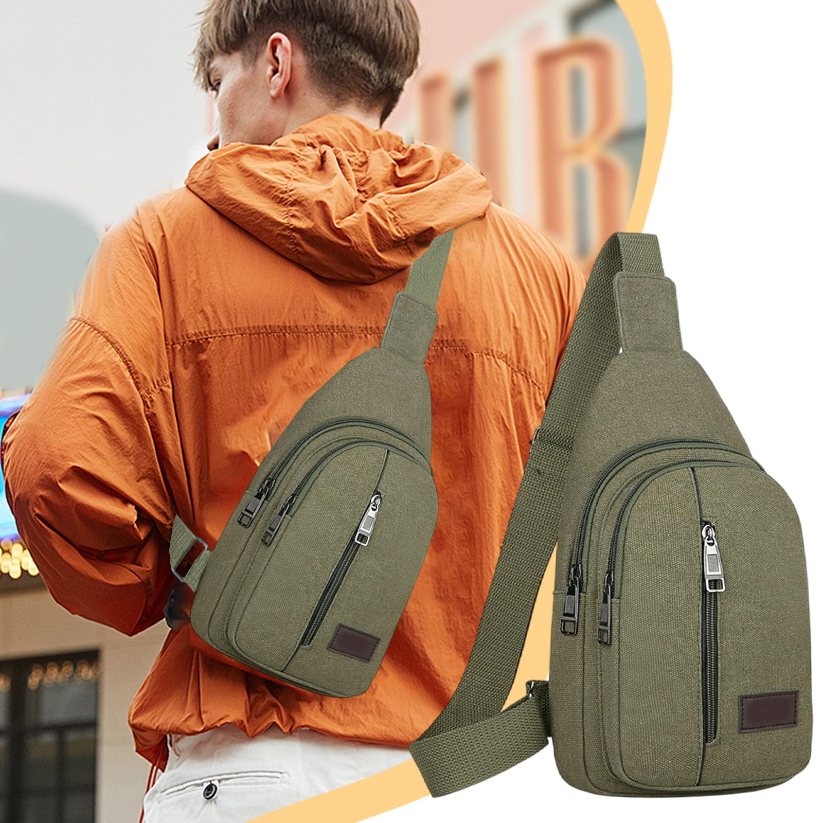 Djiypn Canvas Sling Bag Crossbody Backpack, Hiking Daypack Chest Bag ...