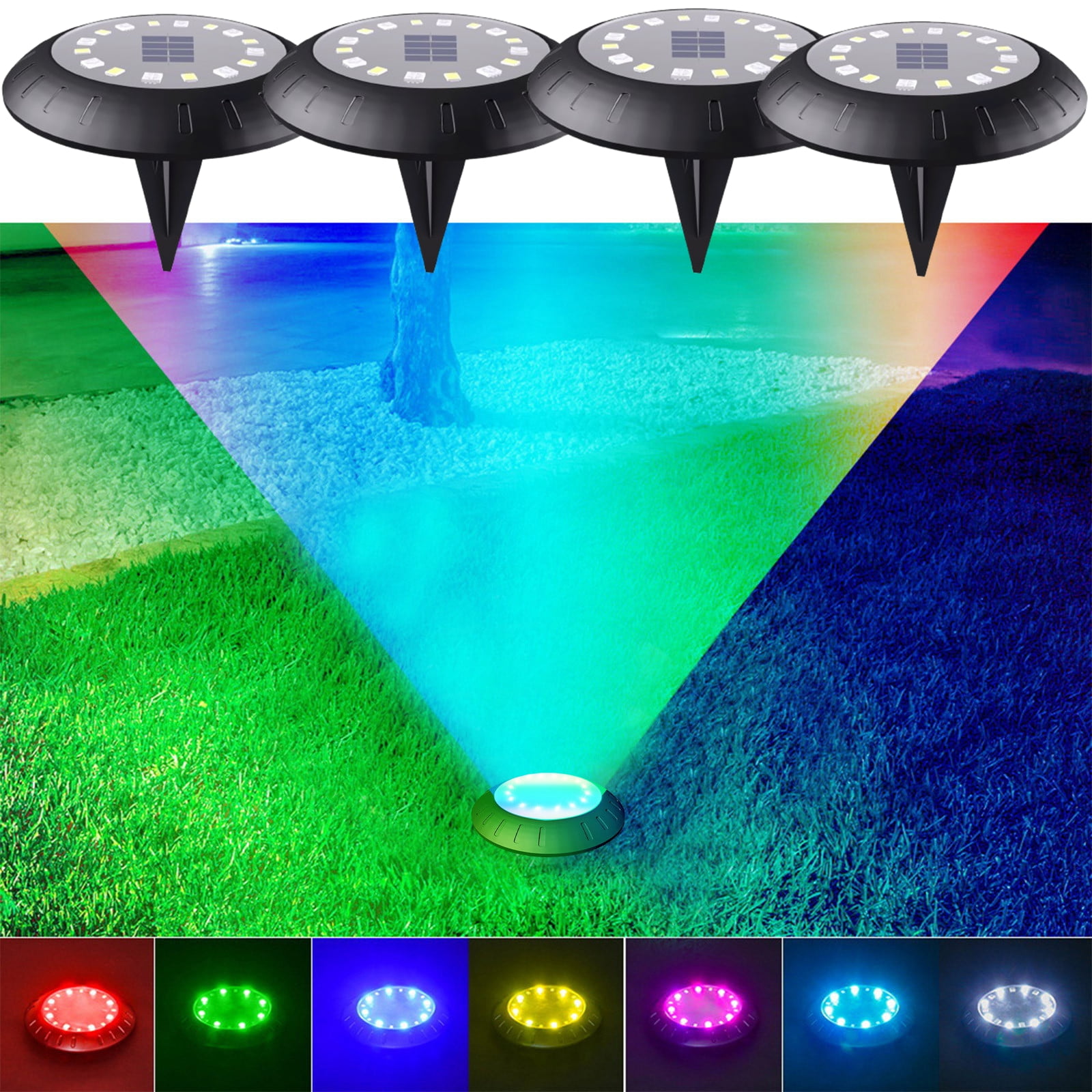 Djiypn Color Changing Solar Ground Lights,16LED Outdoor Pathway Lights ...