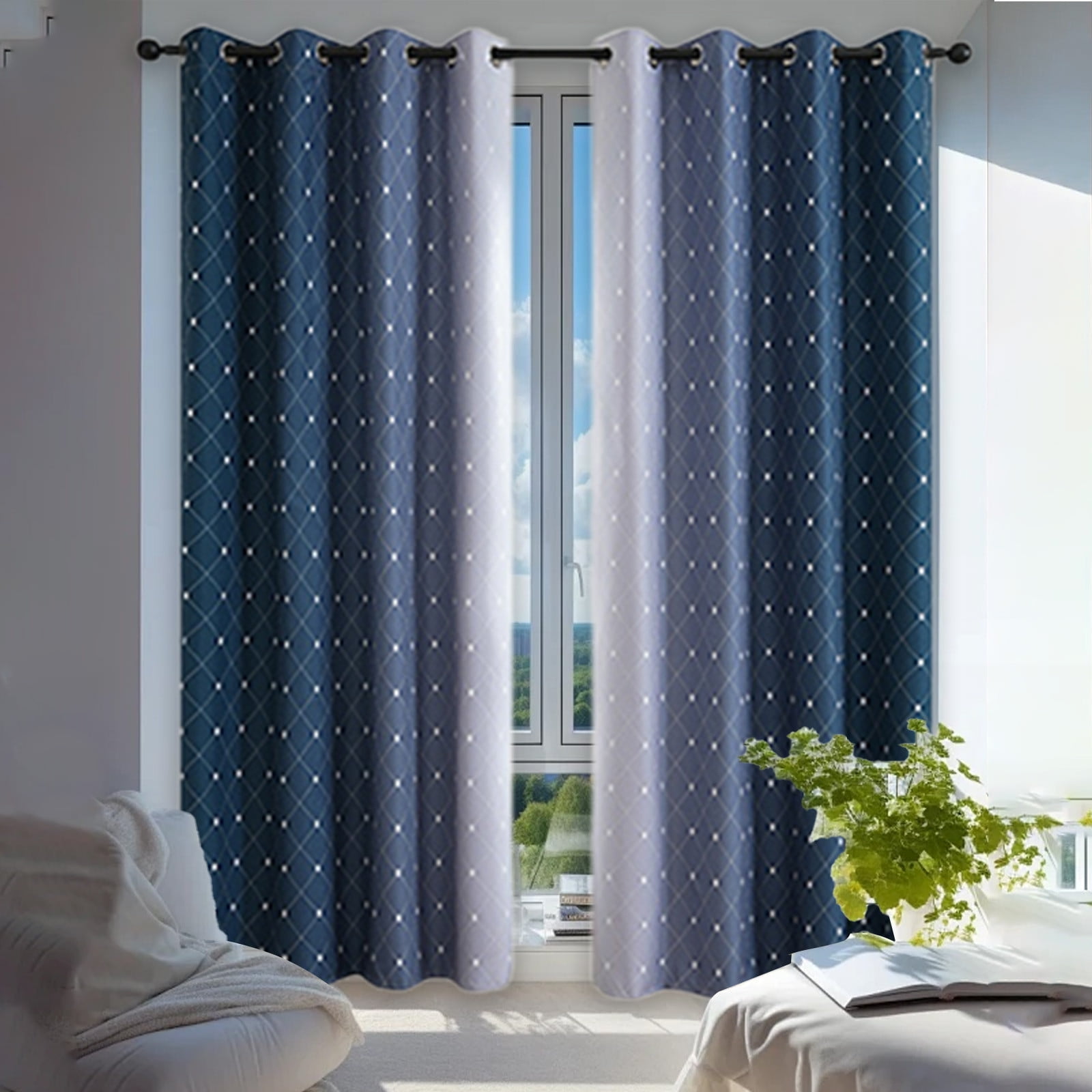 Djiypn Curtains Drapes 52 x 95 Inch 2 Panels, Grommet Room Darkening ...