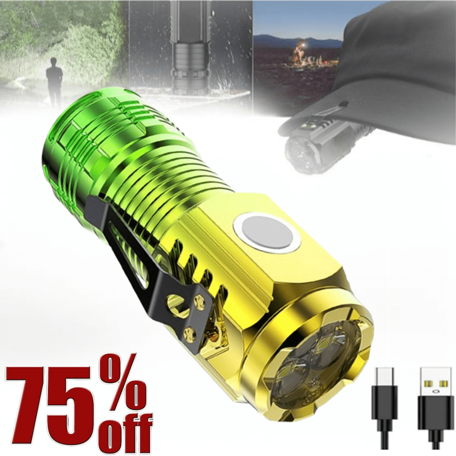 Djiypn Flashlight LED Portable Toggle Clip Mini Light Source Lamp 20W ...