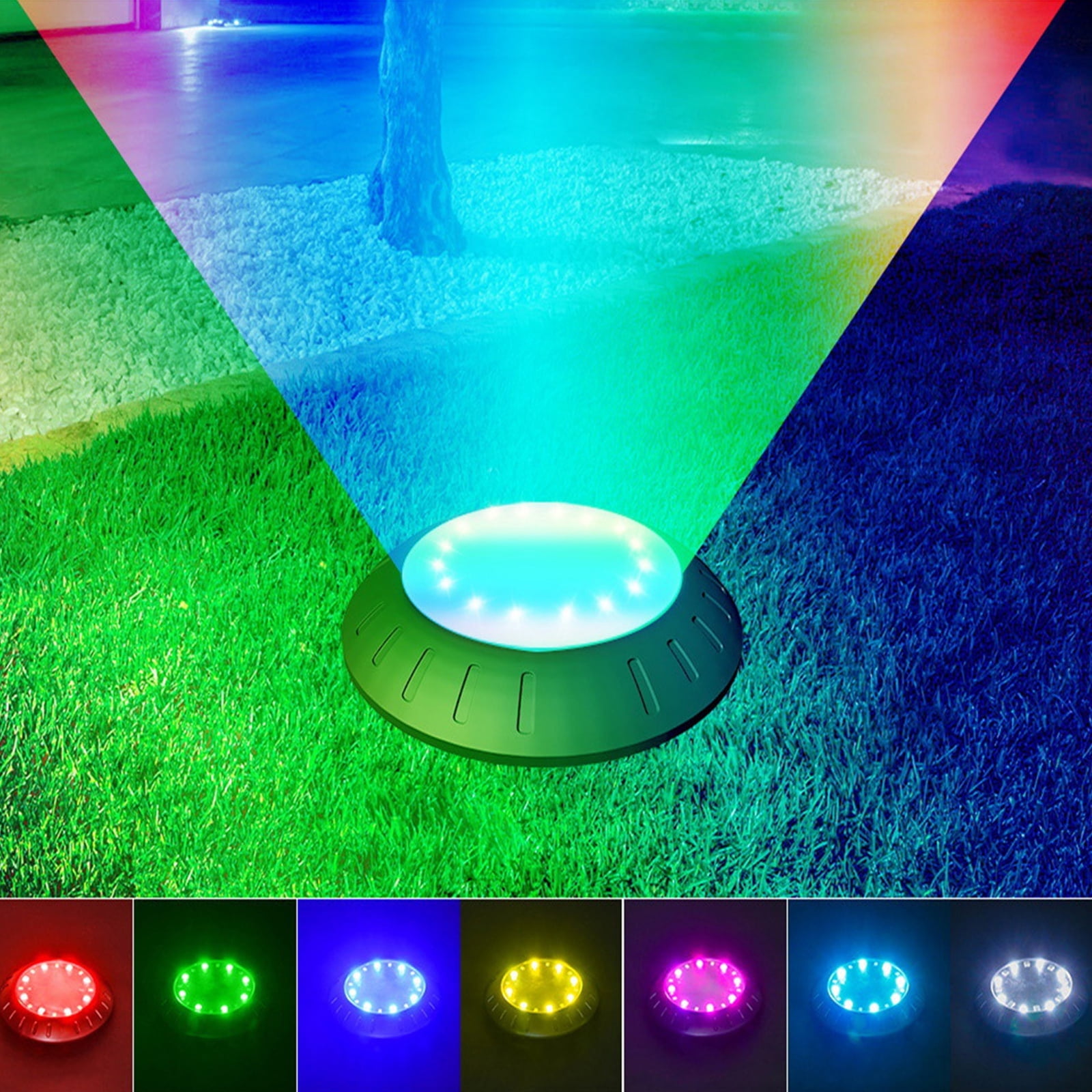 Djiypn Ground Lights Outdoor With 16 LEDs Multi-Color Auto Changing ...