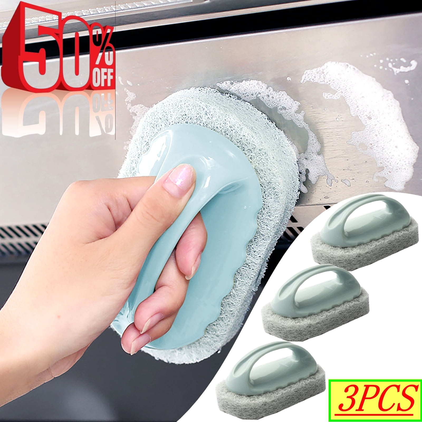 Djiypn Handled Bath Scrubber, 3Pack Bathroom Scouring Pad, Cleaning ...