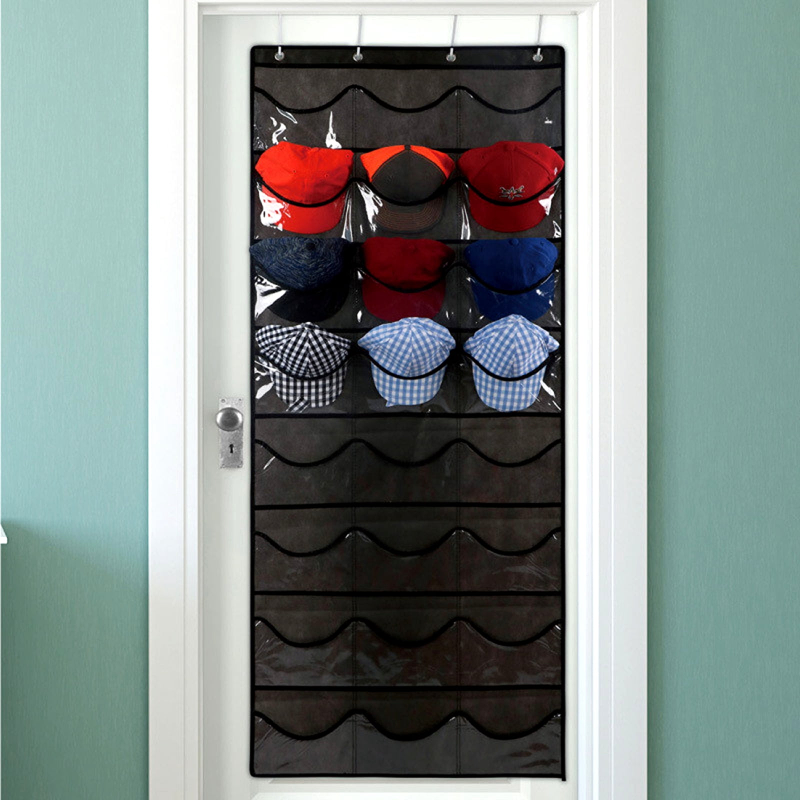 Djiypn Hat Rack for Baseball Caps -Wall/Door Organizer with 24 Clear ...