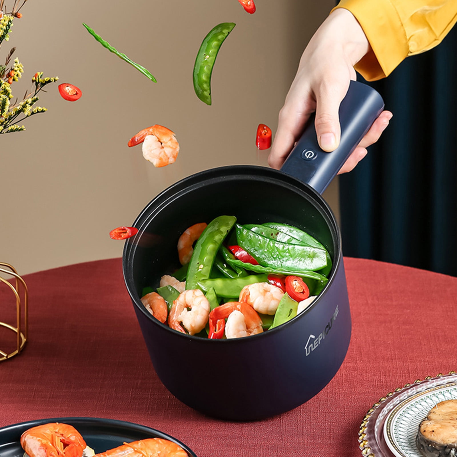 Djiypn Hot Pot Electric, 1.8L Multifunctional Portable Cooking Pot ...