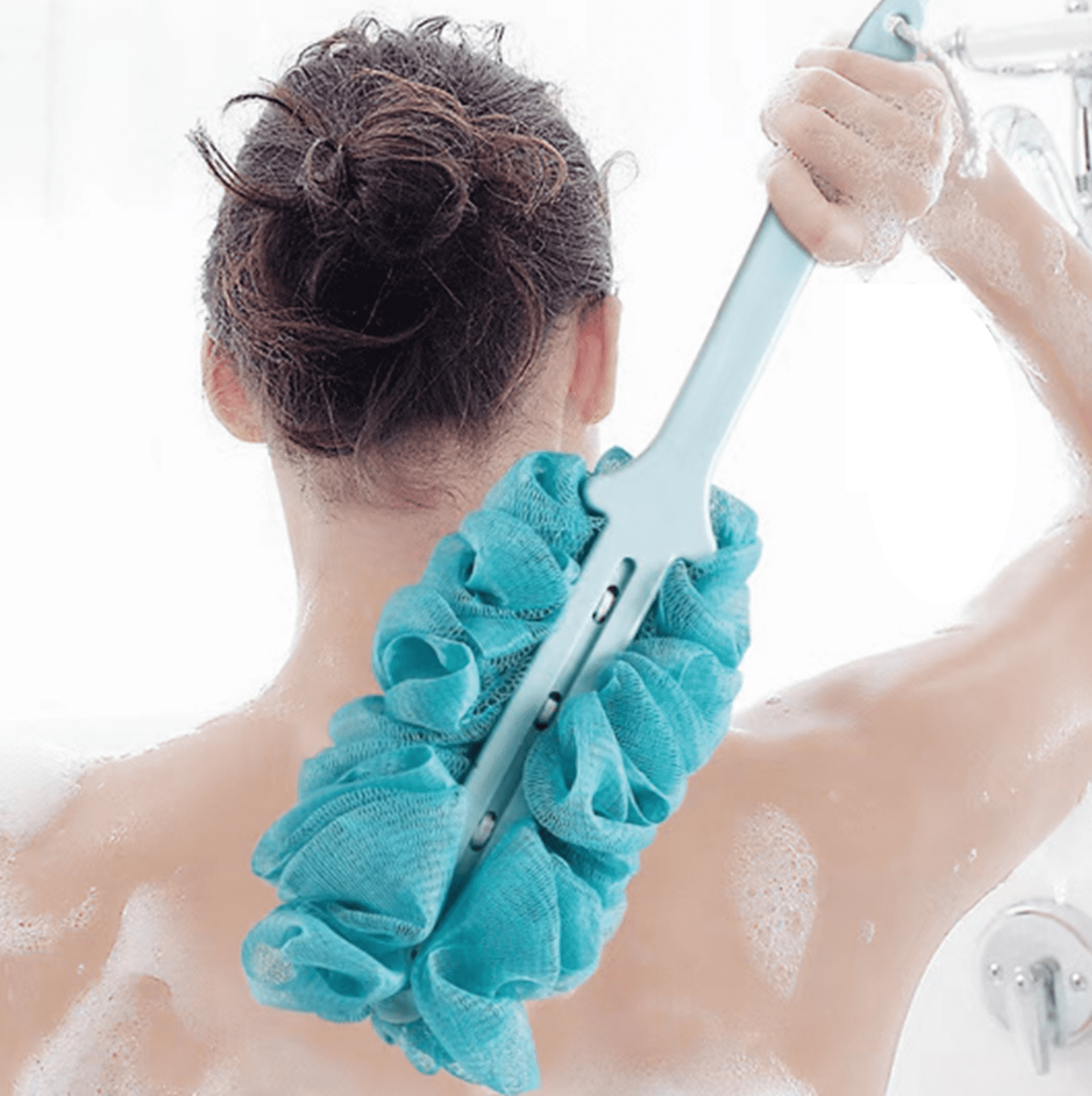 Djiypn Long handled bath flower bath ball - blue bath brush,,Blue,107g ...