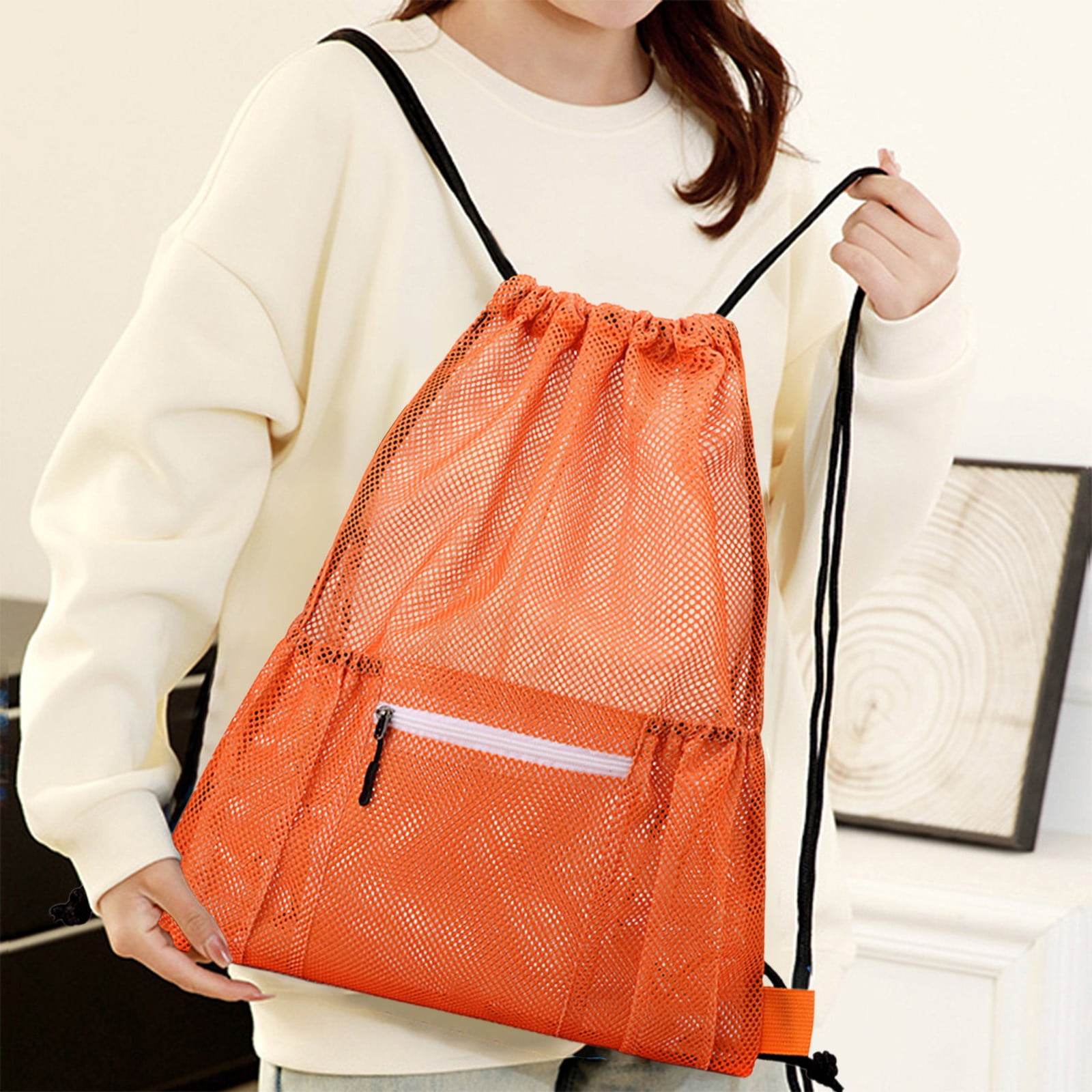 Djiypn Mesh Drawstring Backpack Bag, Multifunction Mesh Bag for Swimming, Athletic Gym, Clothes ...