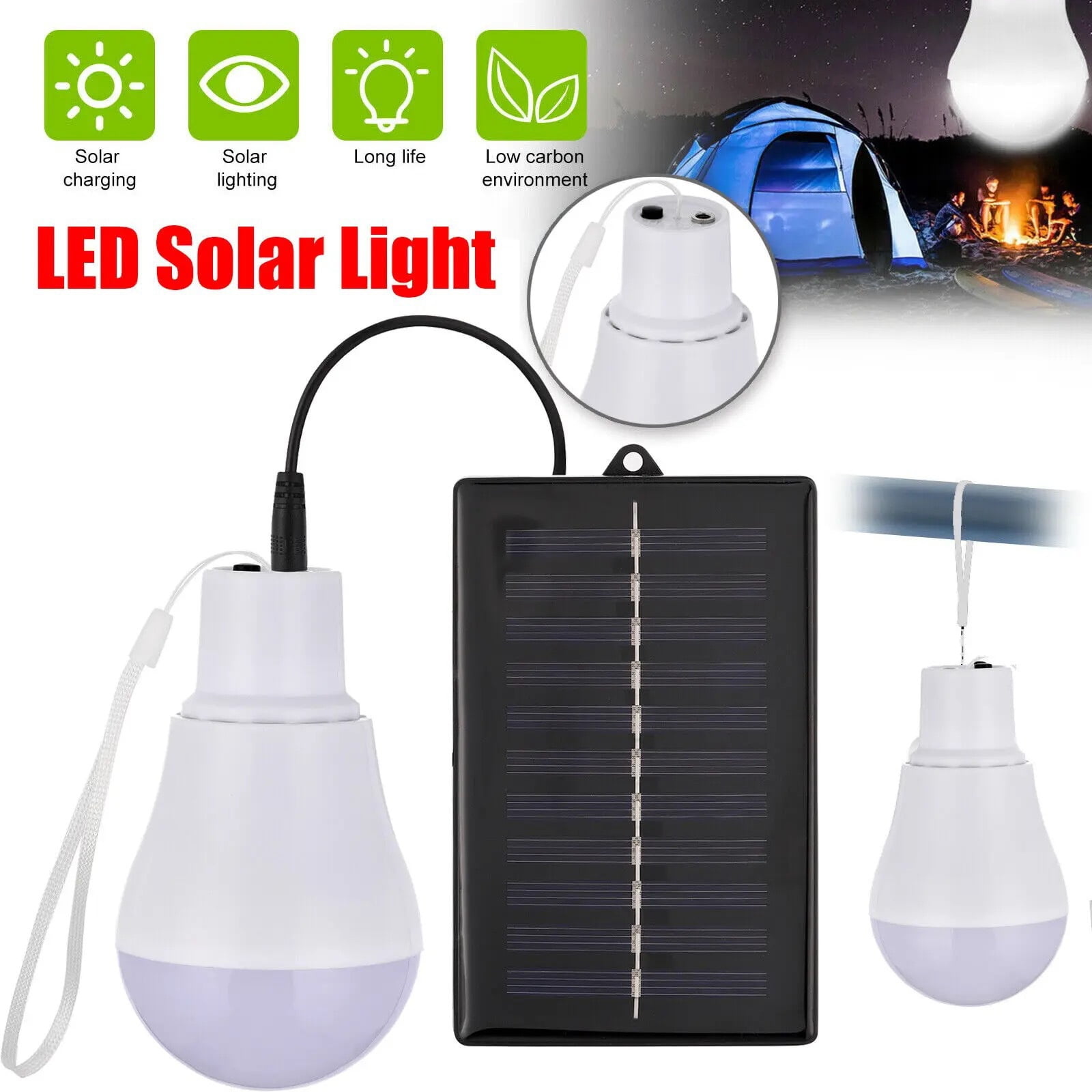 Djiypn Monocrystalline Solar LED Bulb Light Portable USB Rechargeable ...