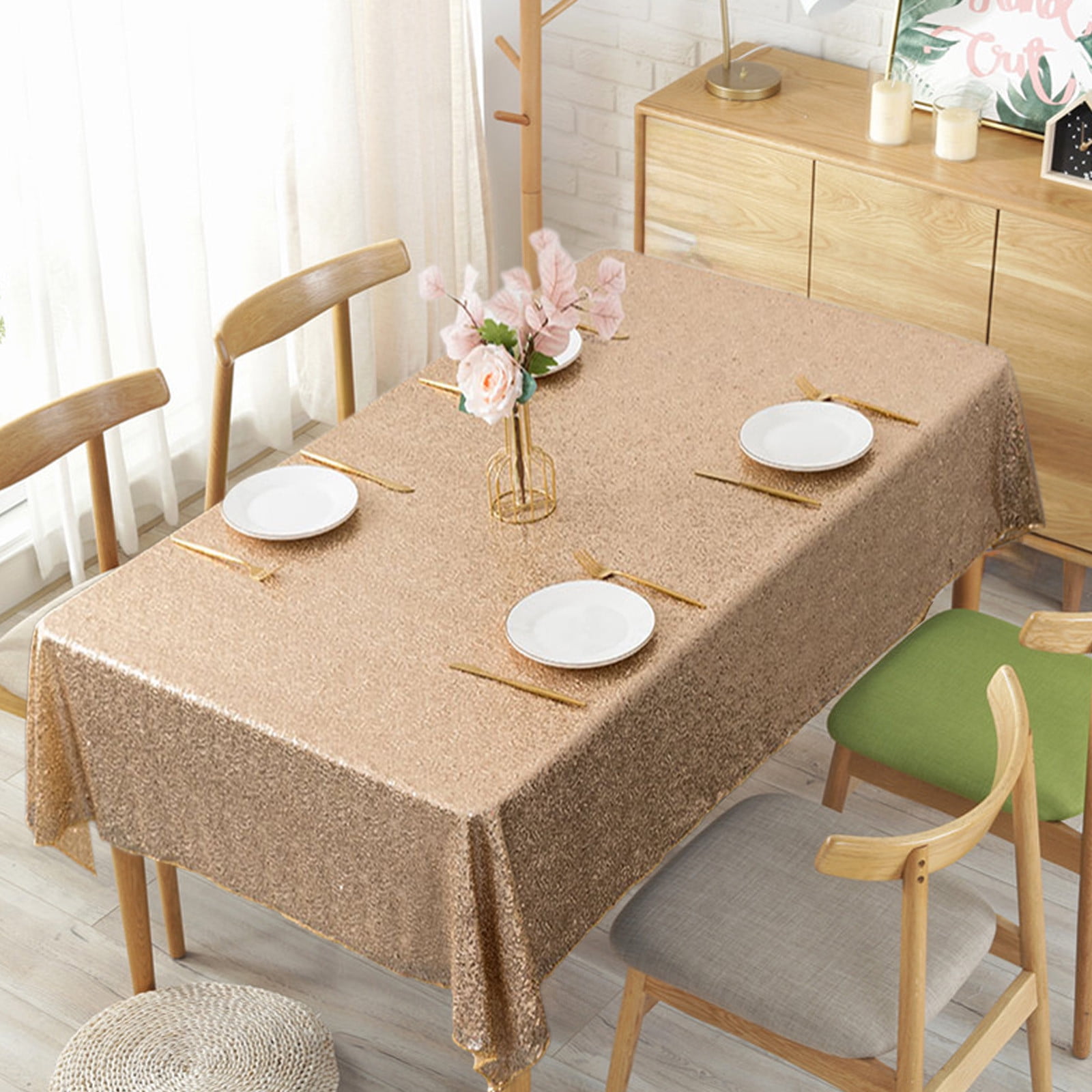 Djiypn Party Tablecloths Sequin Rectangular Table Cover Glitter Happy ...