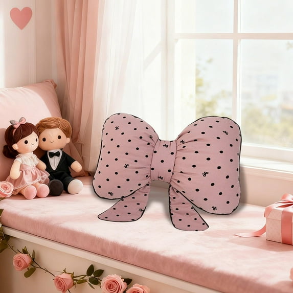 Djiypn Polka Dot Bow Pillow,15'' Bow Shaped Pillow, Soft Bow Throw ...