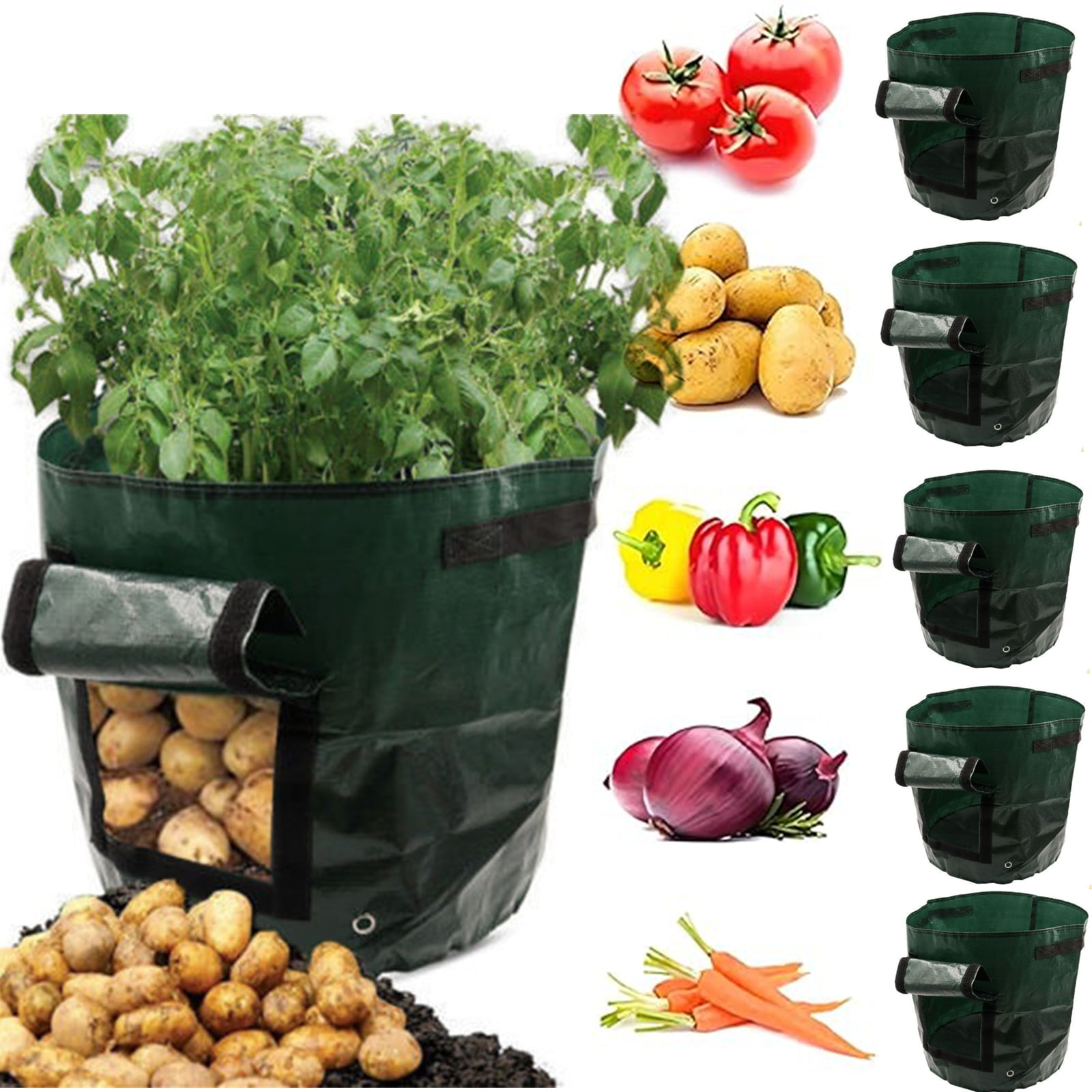 Djiypn Potato Grow Bags,(5 Pack 10 Gallon) Garden Vegetables Growing ...