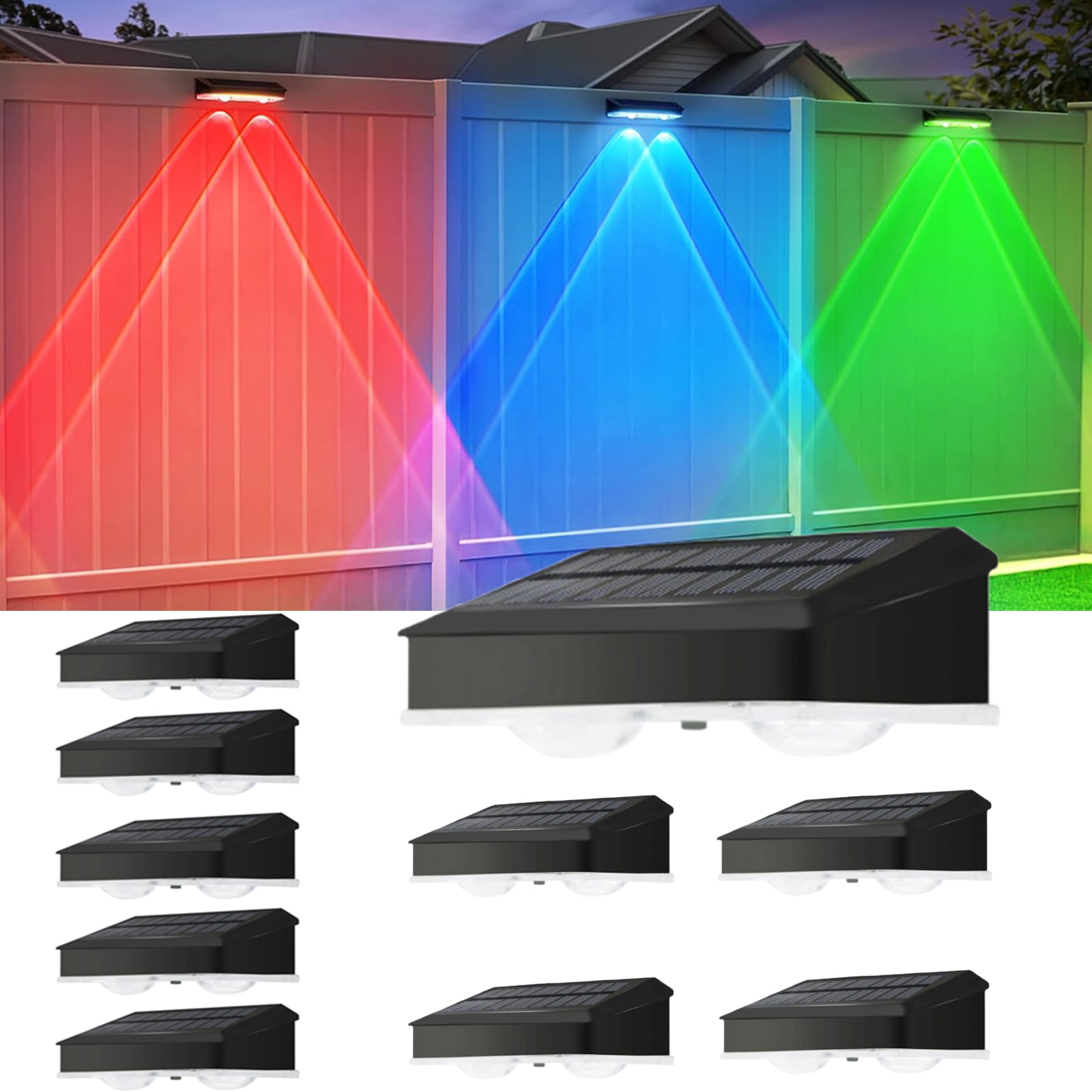 Djiypn Solar Fence Lights Outdoor, 10 Pack RGB Colorful Fence Lights ...
