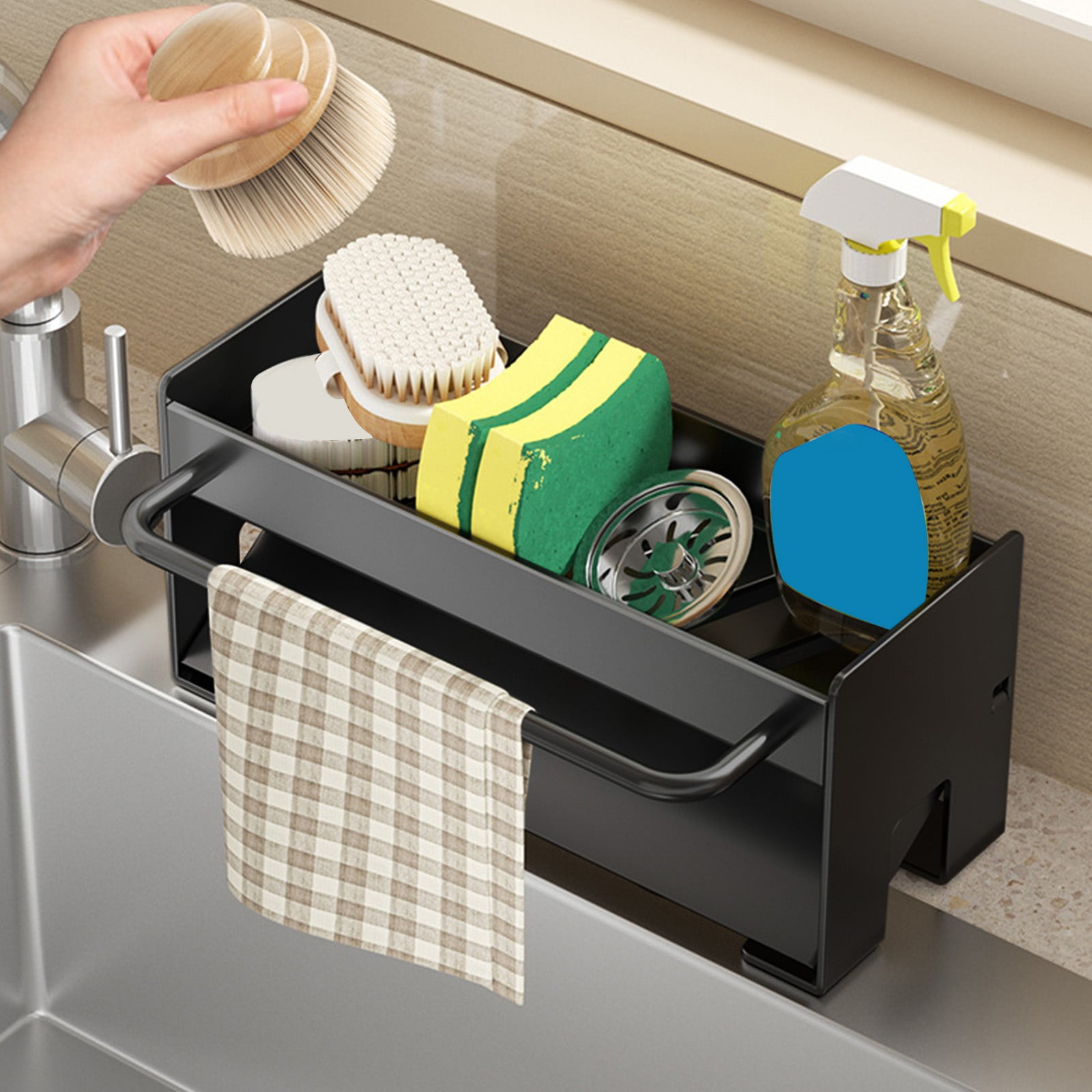 Djiypn Sponge Holder for Kitchen Sink - Sink Caddy Organizer with Auto ...