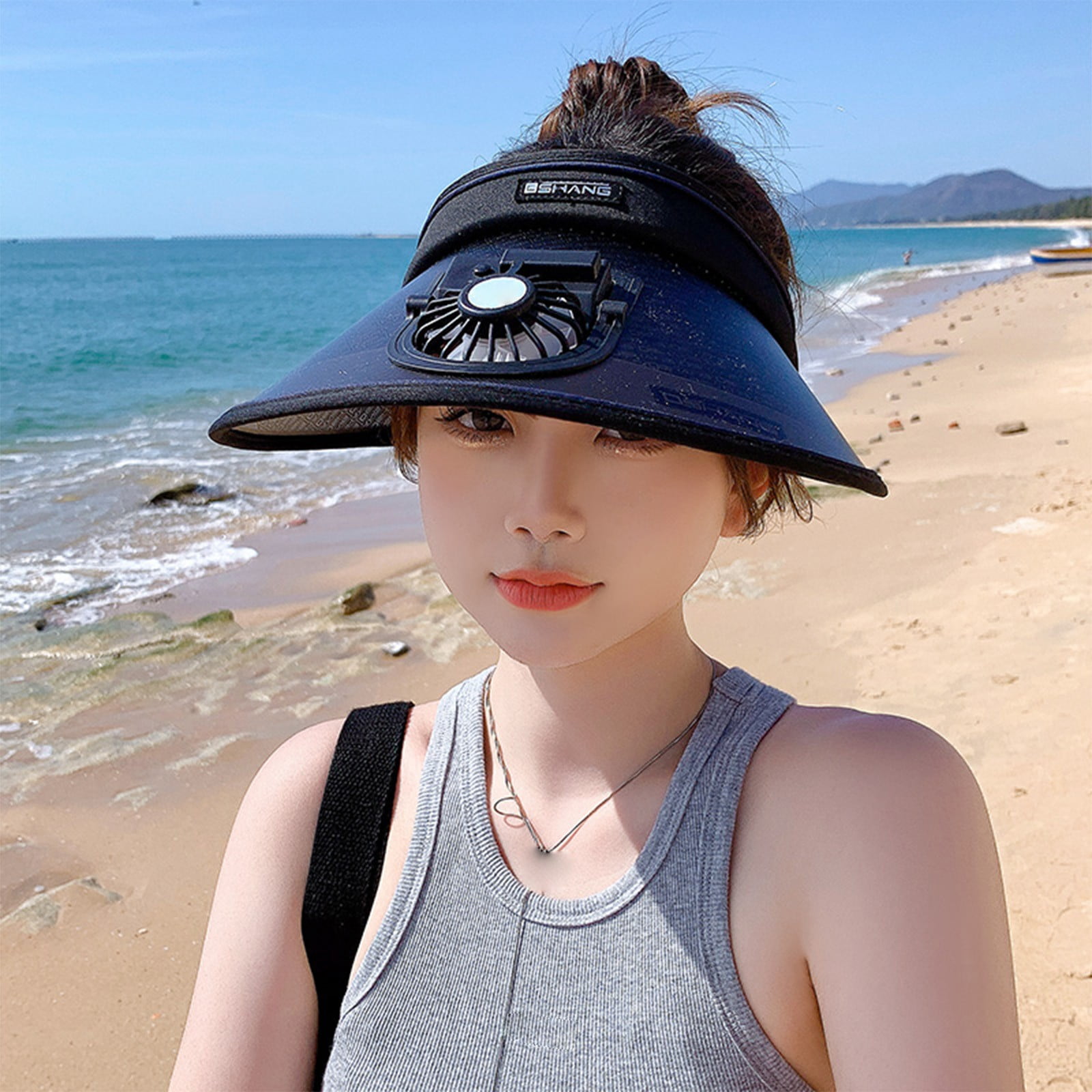 Djiypn Summer Sunscreen Fan Cap Large Eaves Empty Sports Cap USB ...