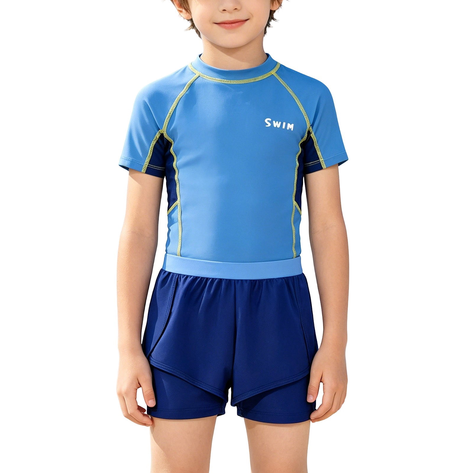Djtdsds Boys 2 Piece Swimsuit Set Color Block Rash Guard and Swim ...