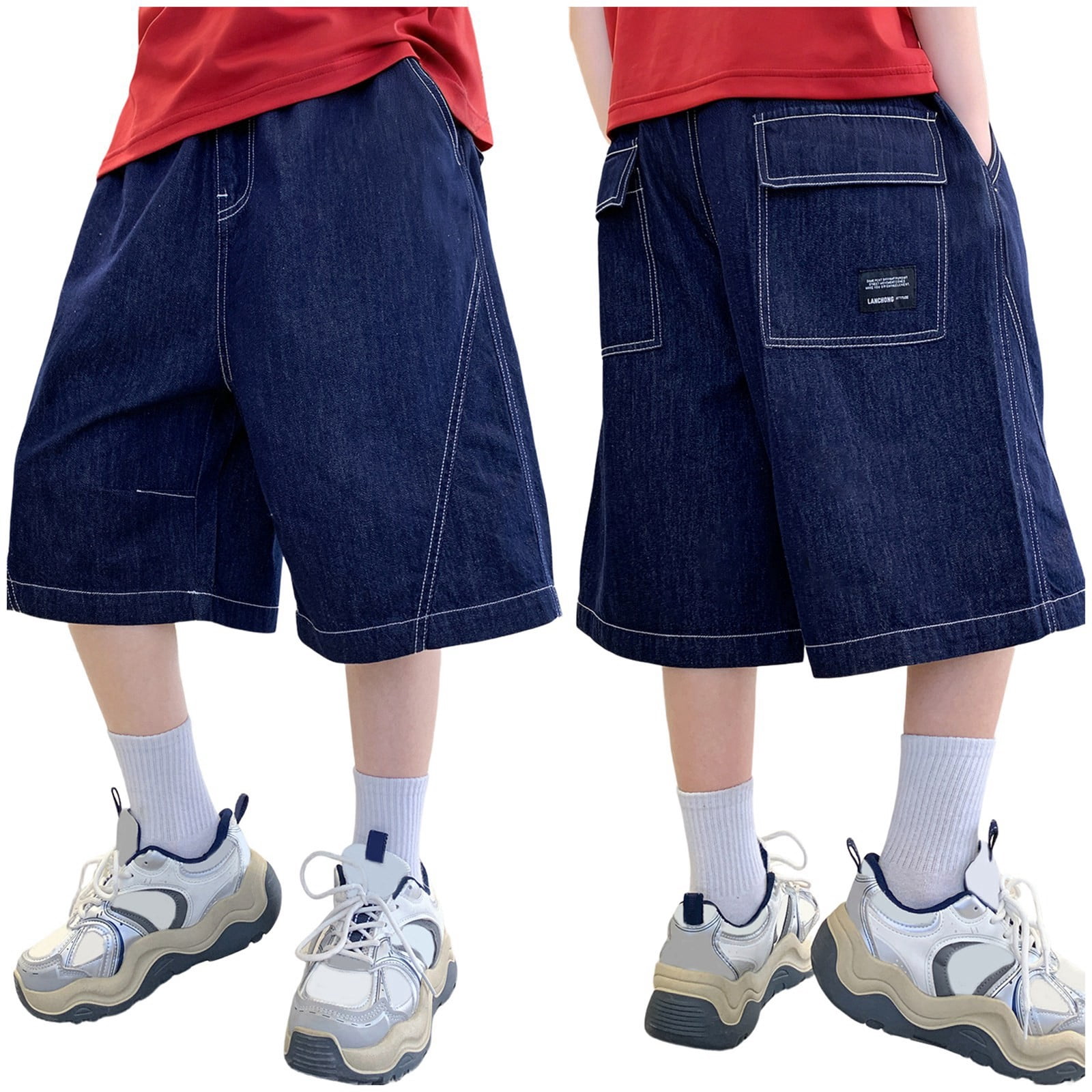 Djtdsds Boys Denim Shorts Kids Baggy Loose Fit Contrast Stitch Dark ...