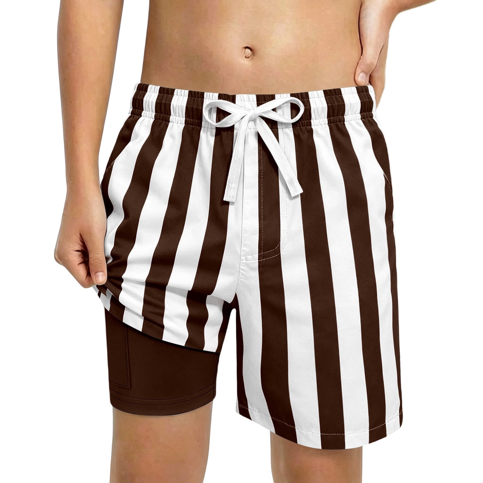 Djtdsds Boys Girls Swim Trunks Two Tone Striped Print Beach Shorts with ...
