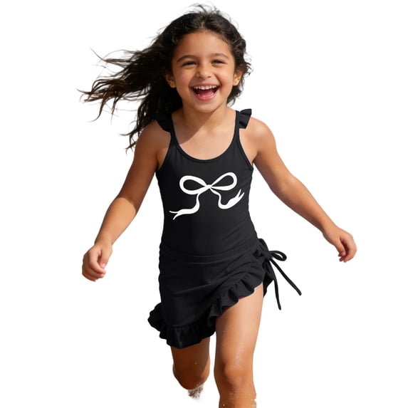 Djtdsds Girls Solid Color One Piece Swimsuit With White Bow Print And
