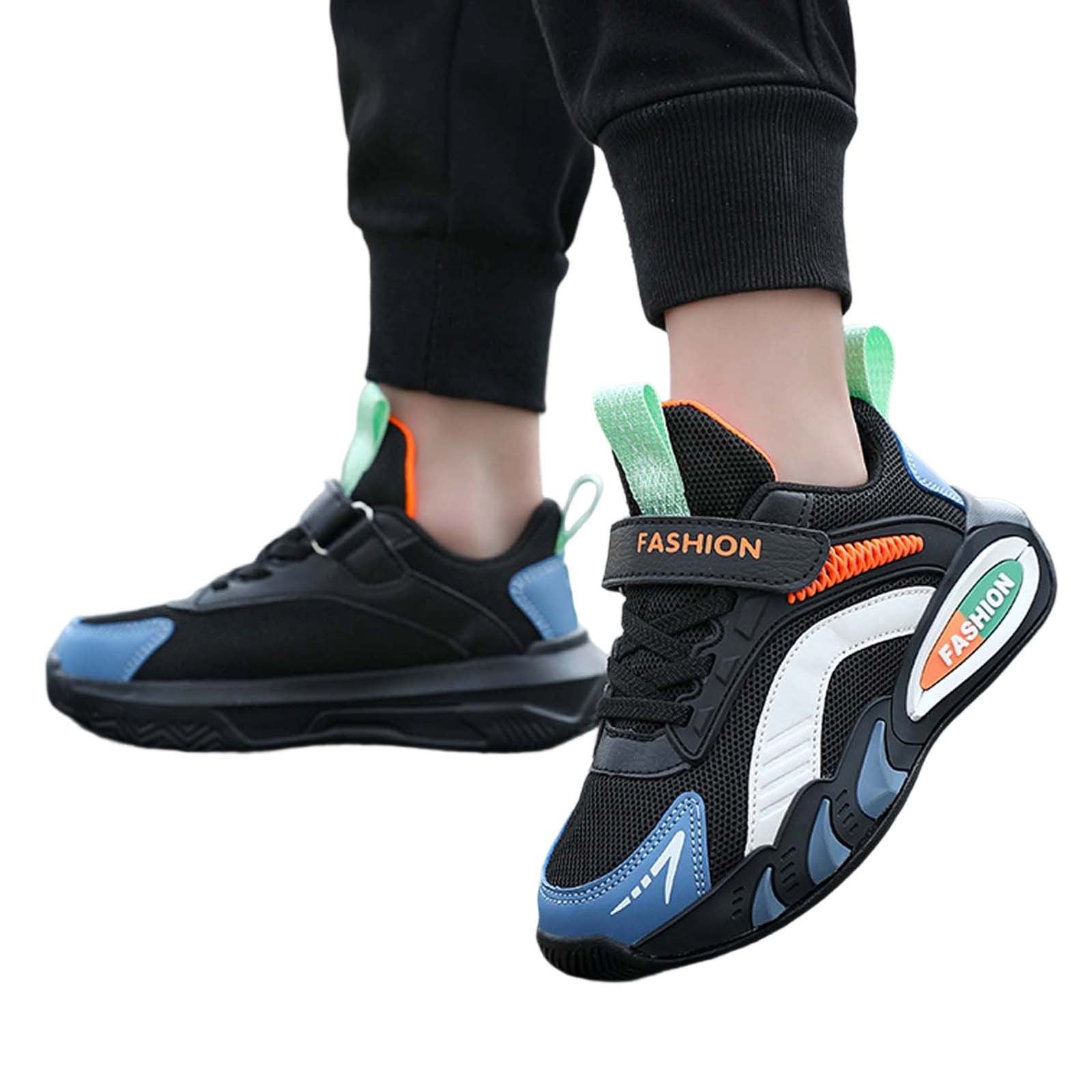Djtdsds Kids Color Block Breathable Mesh Hook and Loop Athletic Running ...