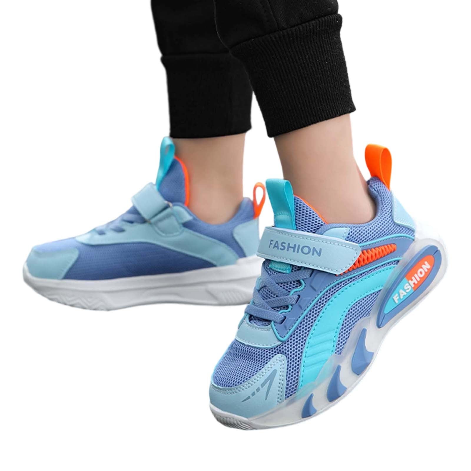 Djtdsds Kids Color Block Breathable Mesh Hook and Loop Athletic Running ...