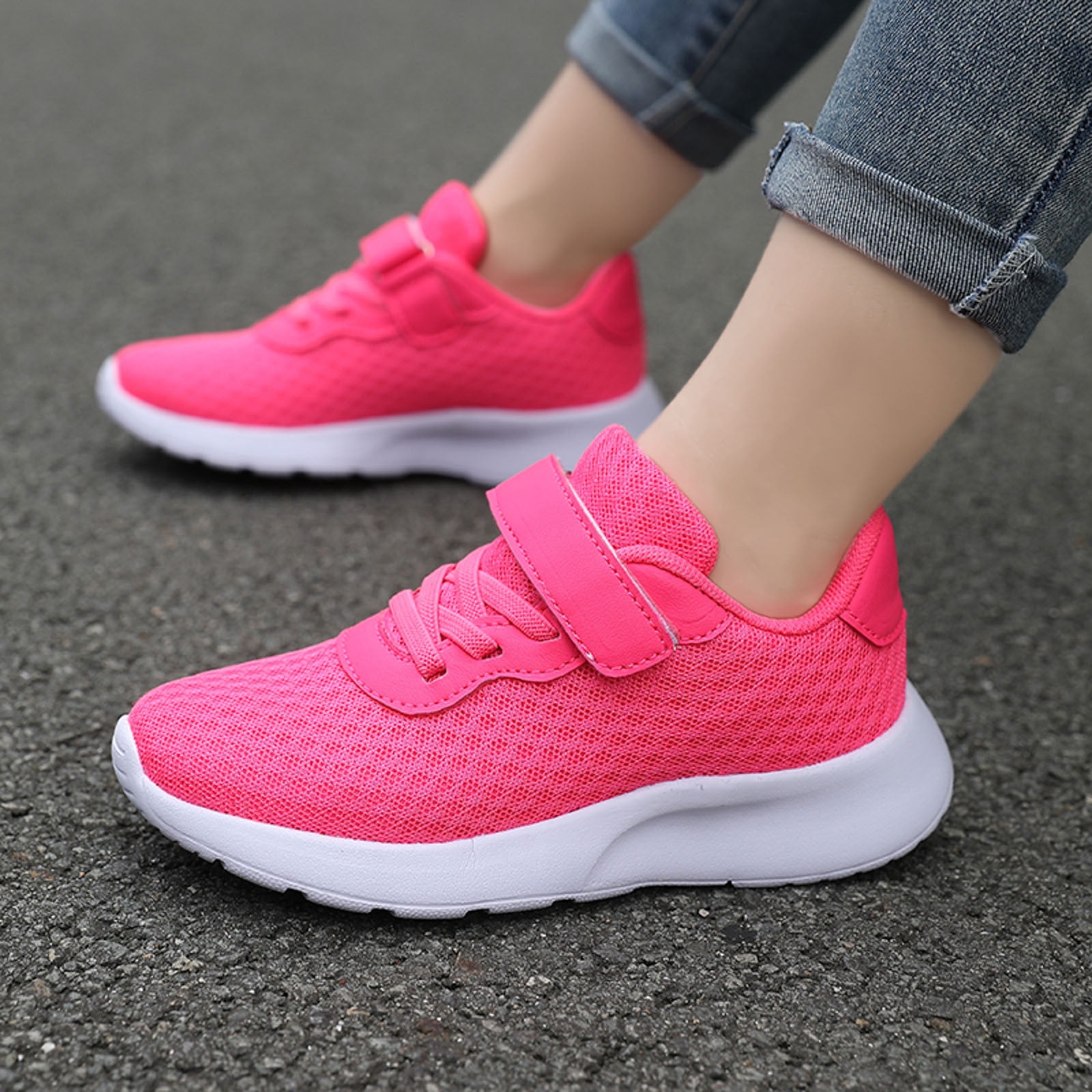 Djtdsds Kids Solid Color Mesh Sneakers Breathable Hook and Loop Shoes ...