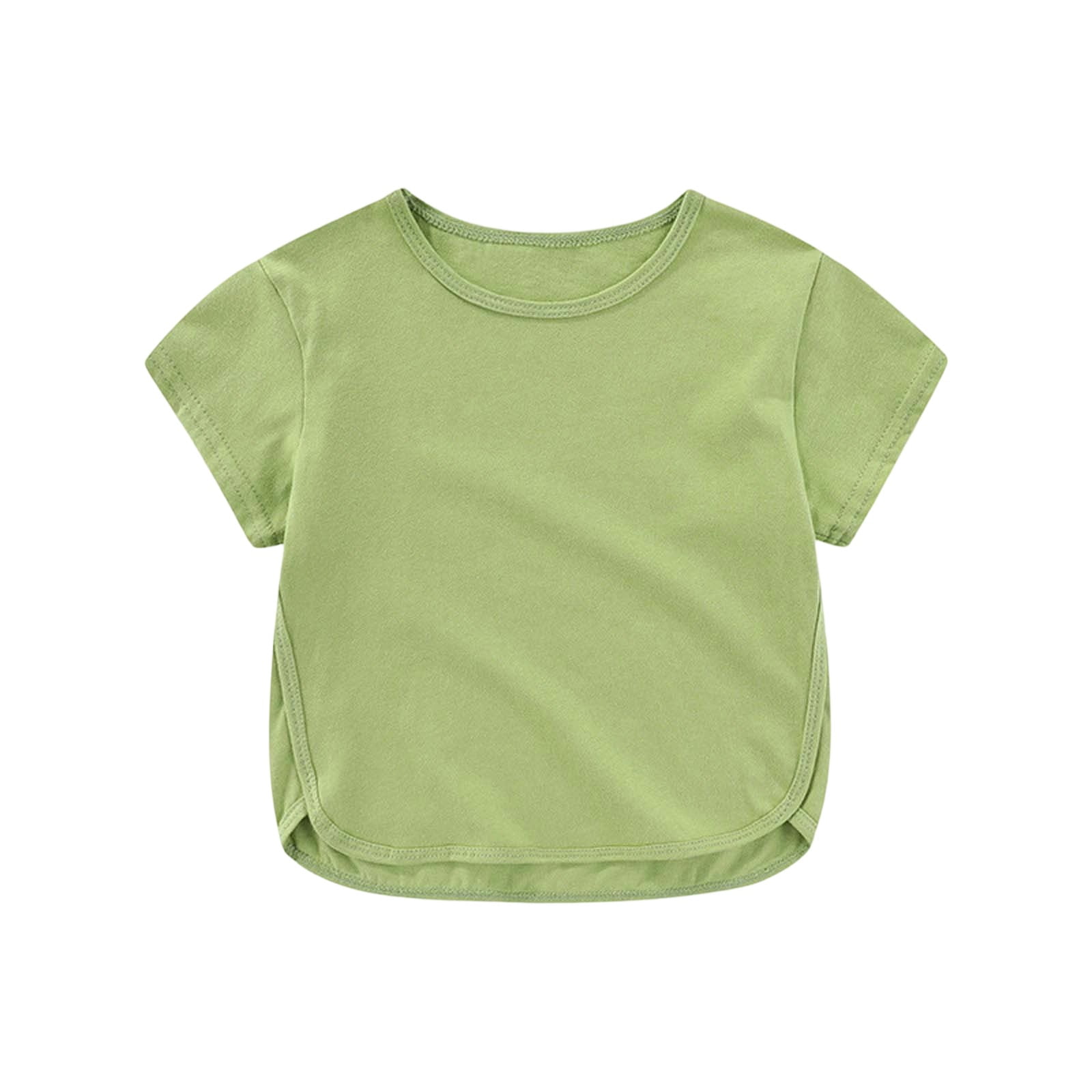 Djtdsds Kids Solid Color Short Sleeve Crew Neck T-Shirt with Curved Hem ...