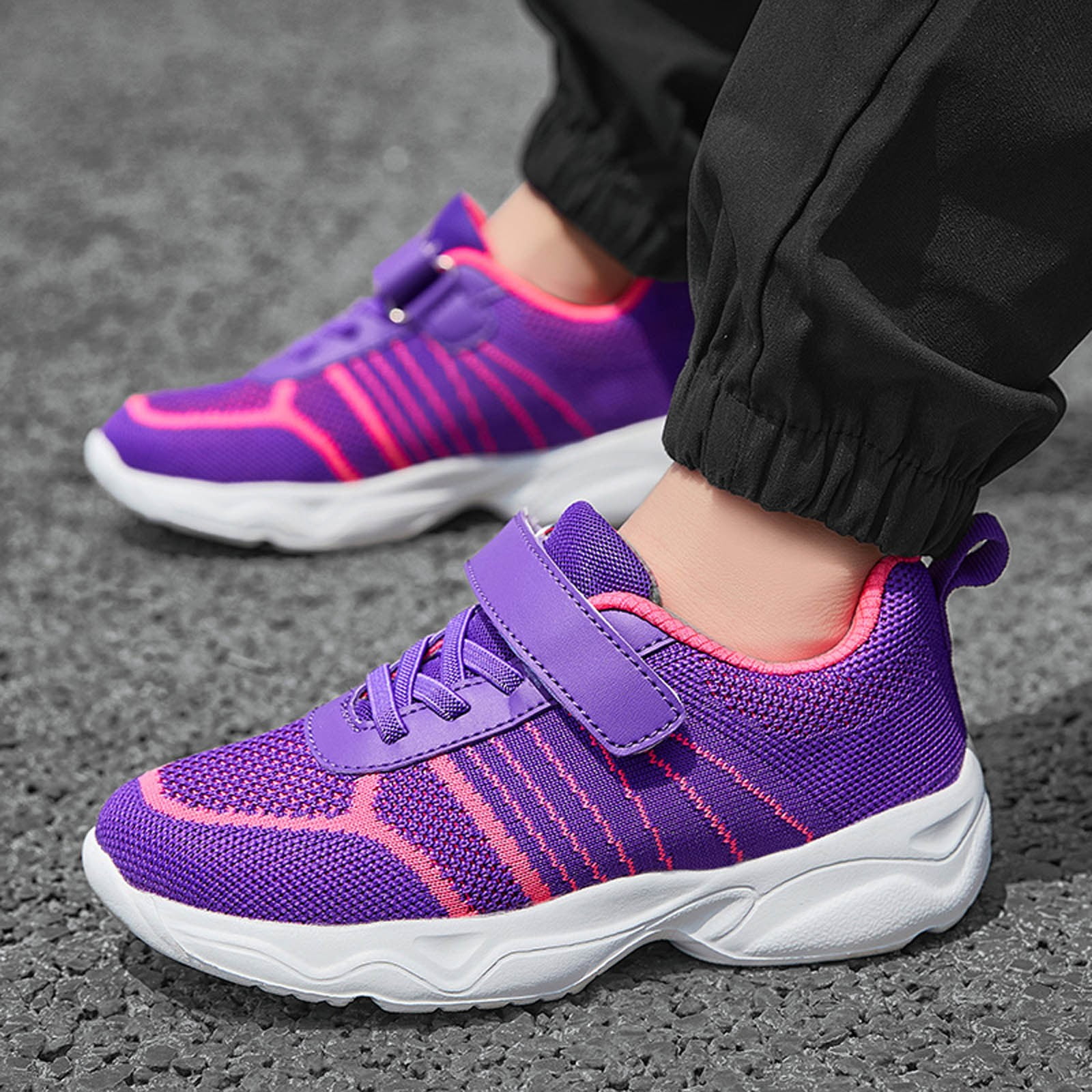 Djtdsds Little Girls Breathable Knit Athletic Sneakers Hook and Loop ...