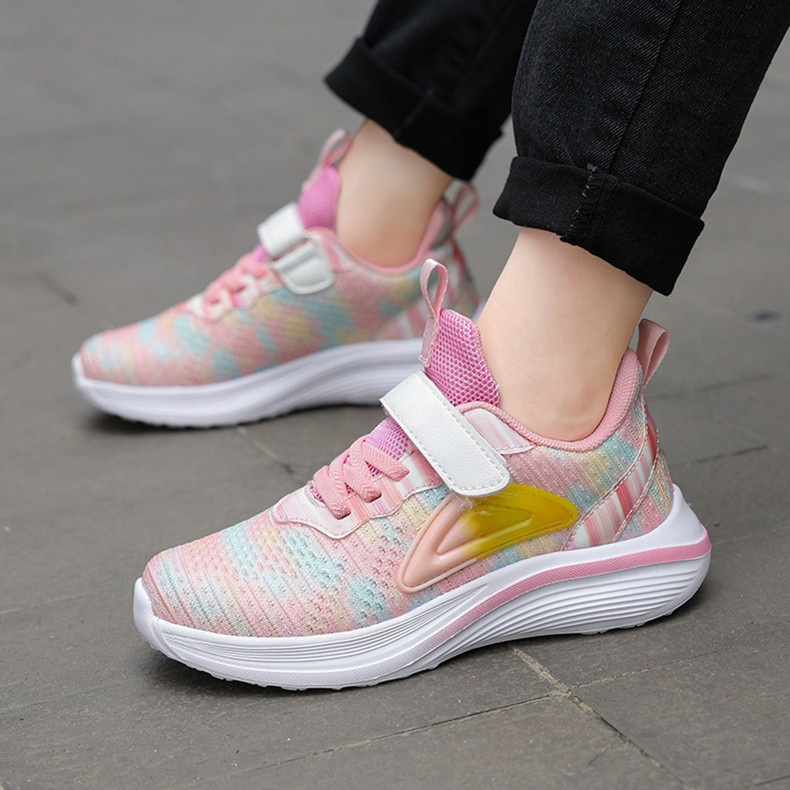 Djtdsds Little Girls Rainbow Knit Athletic Sneakers Hook and Loop ...