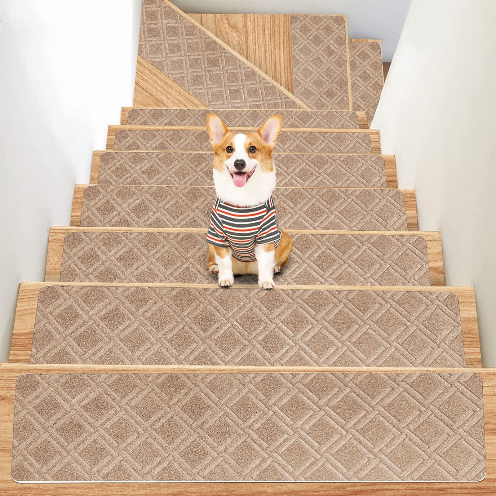 Djunllk 15 Pcs Stair Treads - Non Slip Carpet Stair Treads for Wooden ...