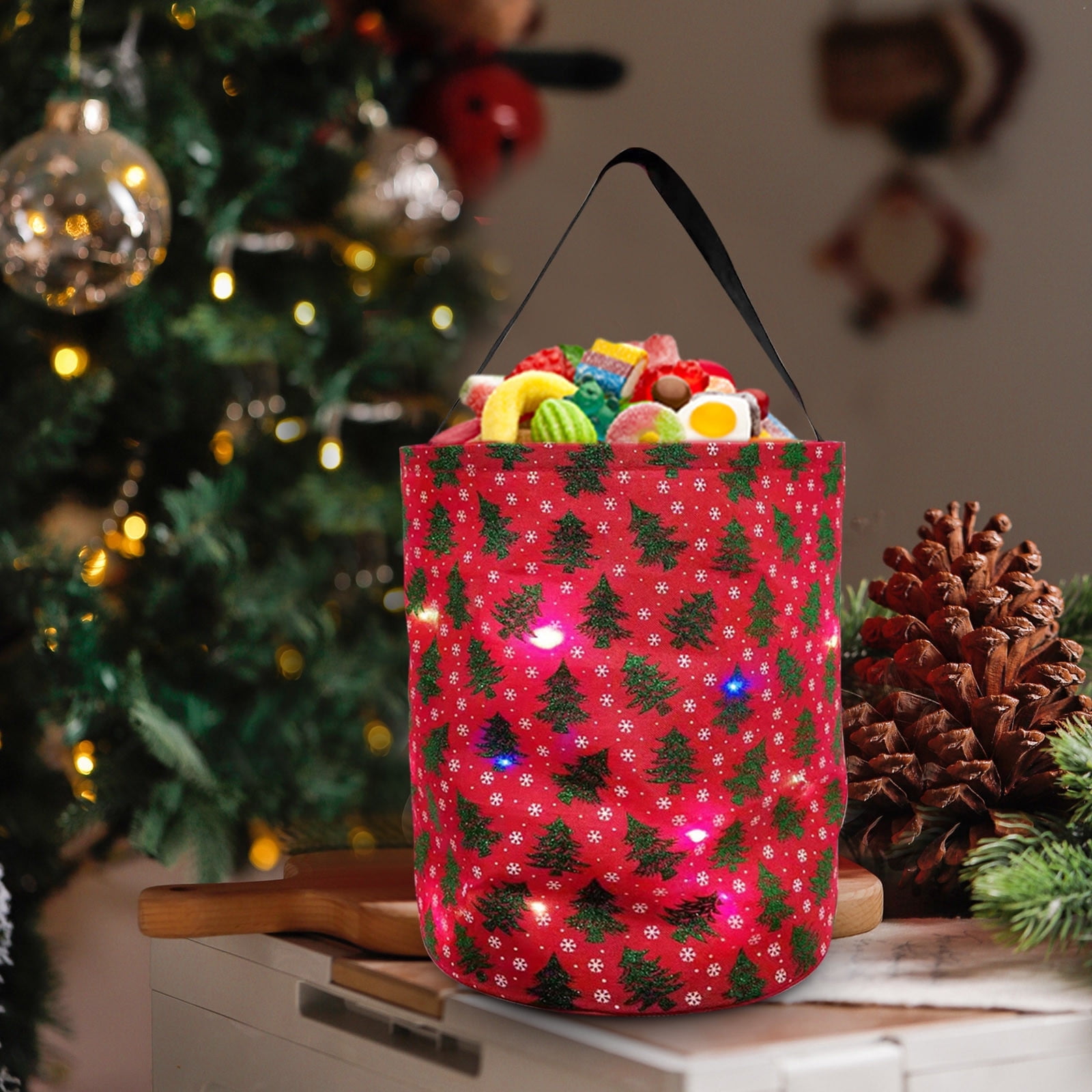 Djunllk Christmas Candy Red Buckets Lighted Christmas Bags, Reusable ...
