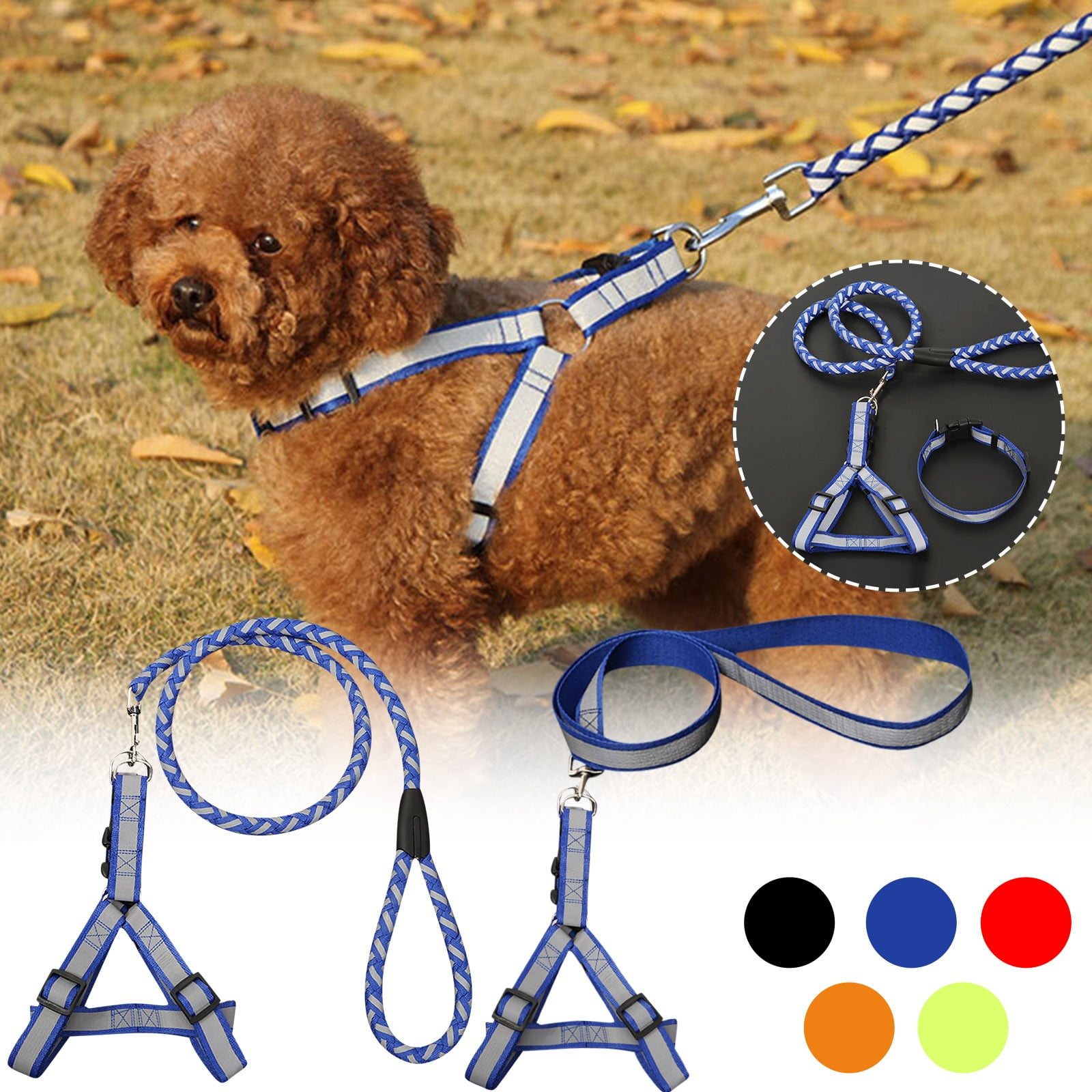 Djunllk Dog Harness, Collar & Leash Set, Pet Dog Collar Traction Rope ...
