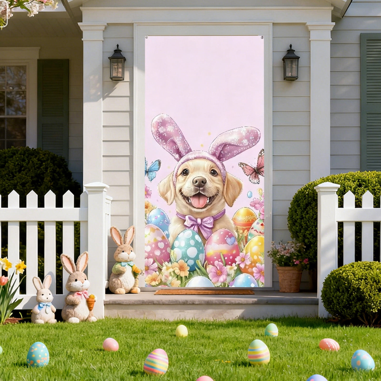 Djunllk Easter Door Cover - Fine Bunny Eggs Pattern Easter Theme Spring ...