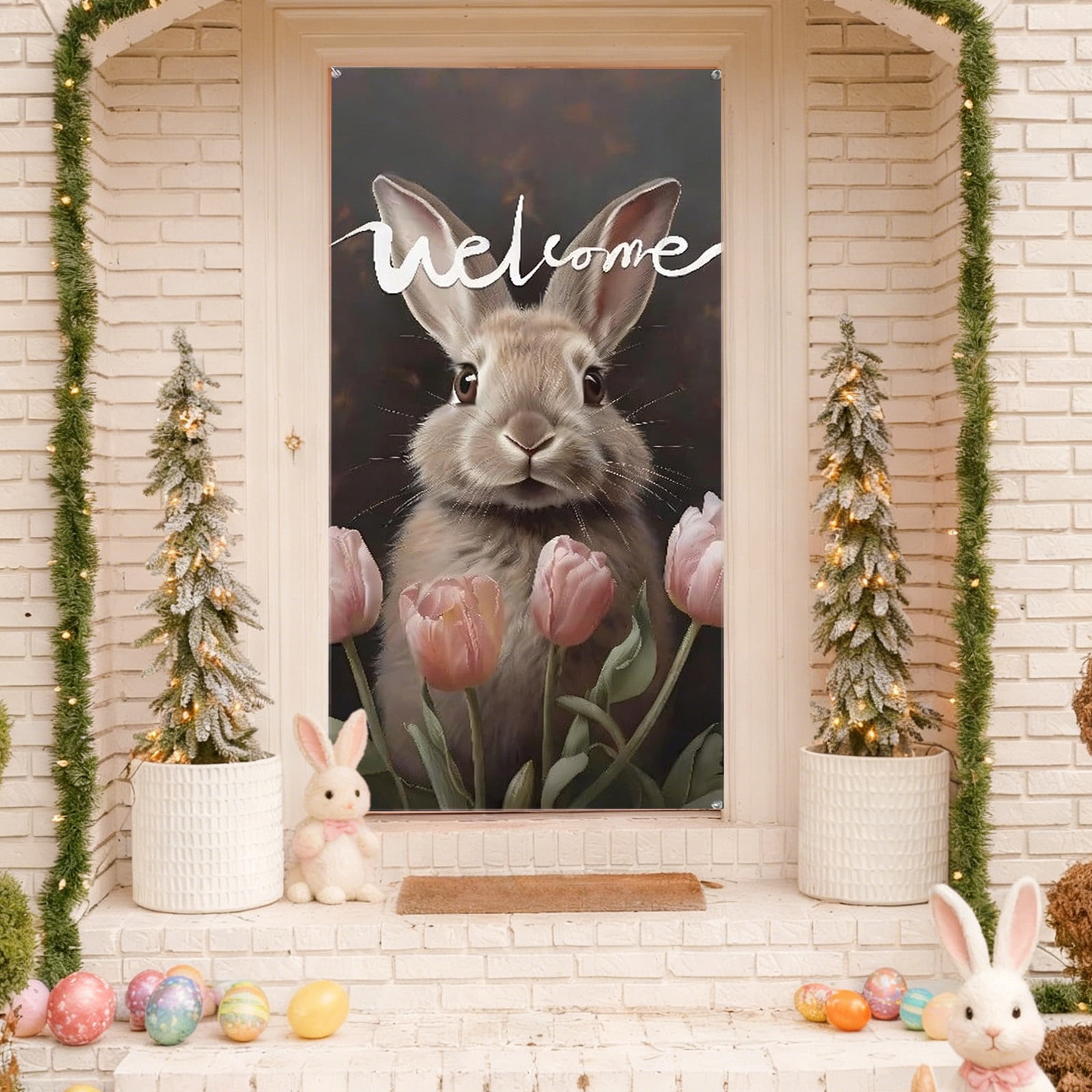 Djunllk Easter Door Cover - Fine Bunny Eggs Pattern Easter Theme Spring ...