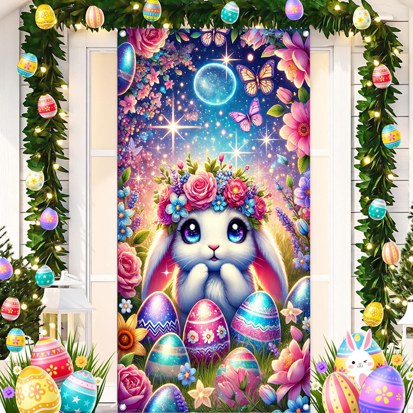 Djunllk Easter Door Cover - Fine Bunny Eggs Pattern Easter Theme Spring ...