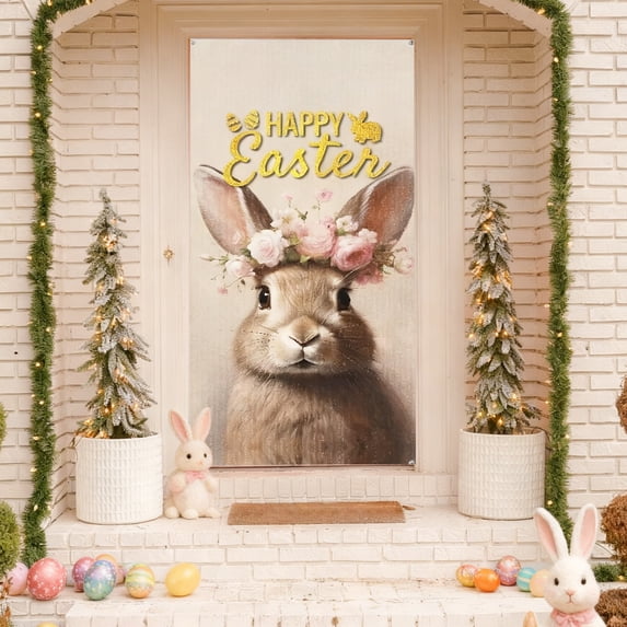 Djunllk Easter Door Cover - Fine Bunny Eggs Pattern Easter Theme Spring ...