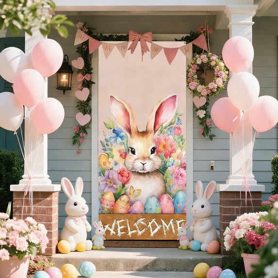 Djunllk Easter Door Cover - Fine Bunny Eggs Pattern Easter Theme Spring ...
