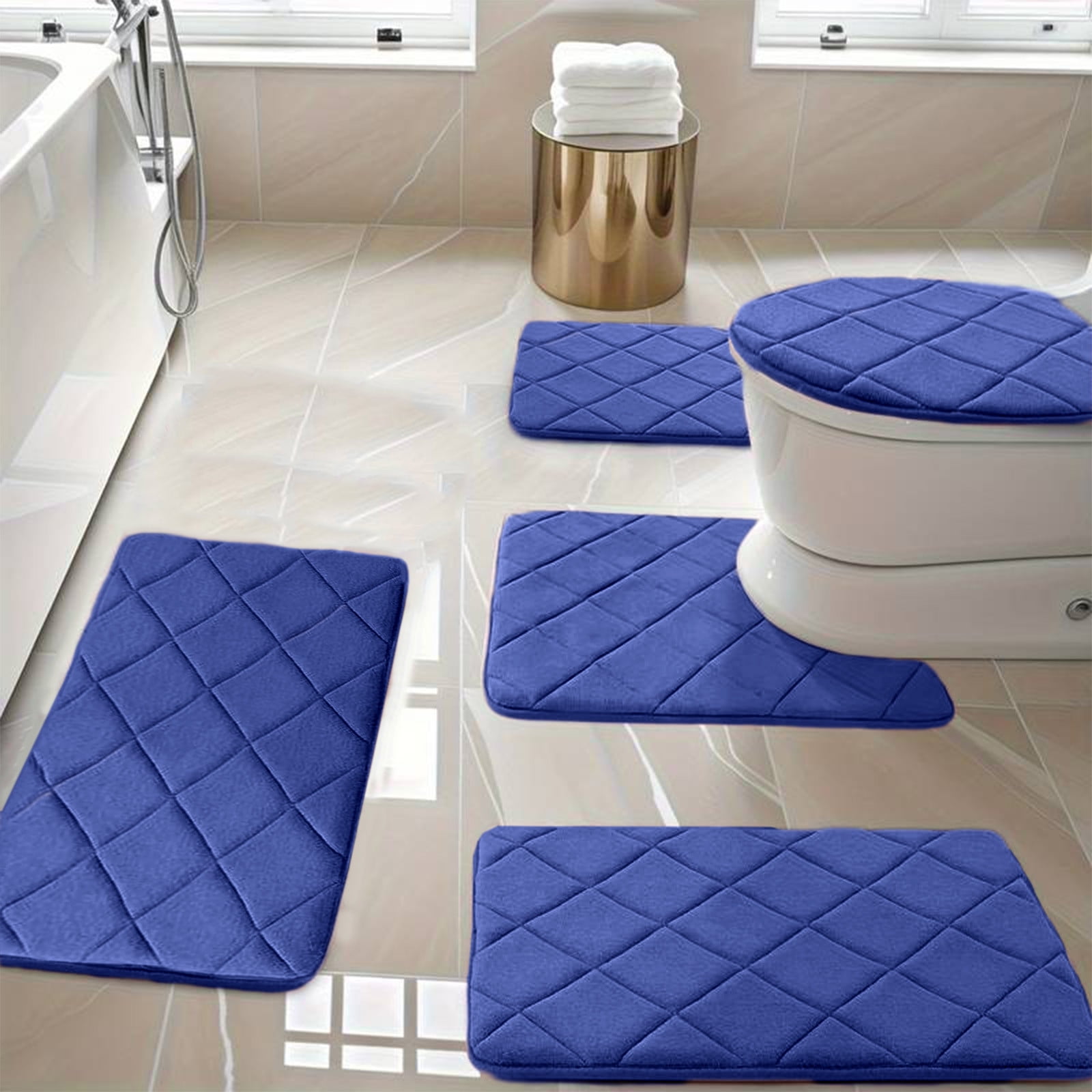 Djunllk Memory Foam 5 Piece Bathroom Rug Set Universal Soft Comfortable ...