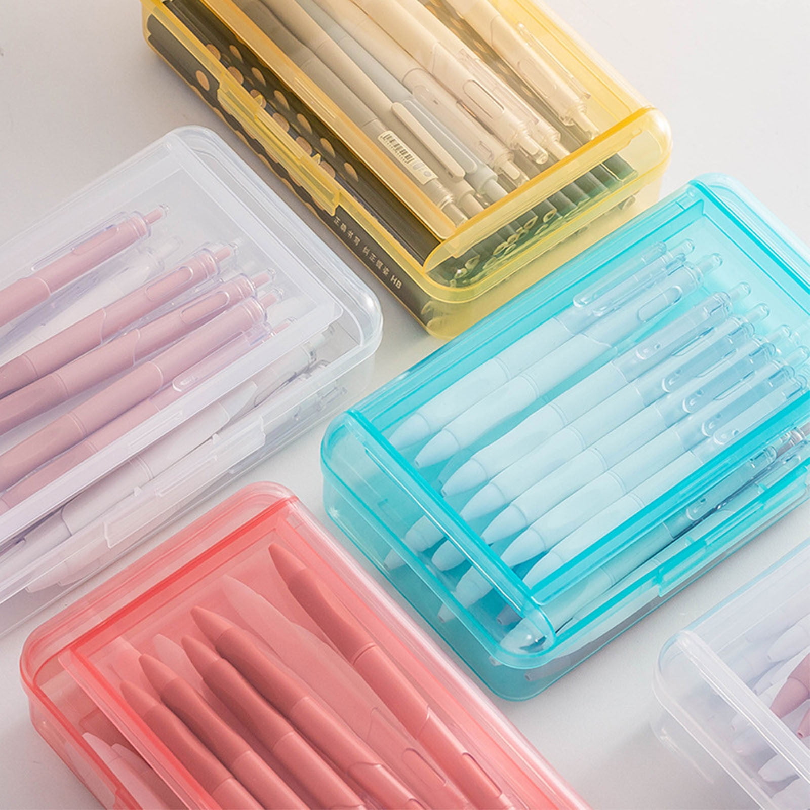Djunllk Pencil Case - Large Capacity Clear Bright Color Rigid Plastic ...