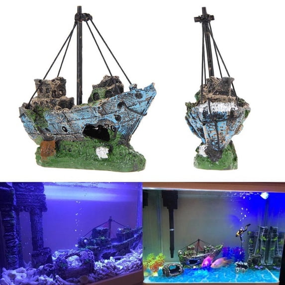 Djunllk Ship View Aquarium Rockery Hiding Cave Tree Fish Tank Ornament ...
