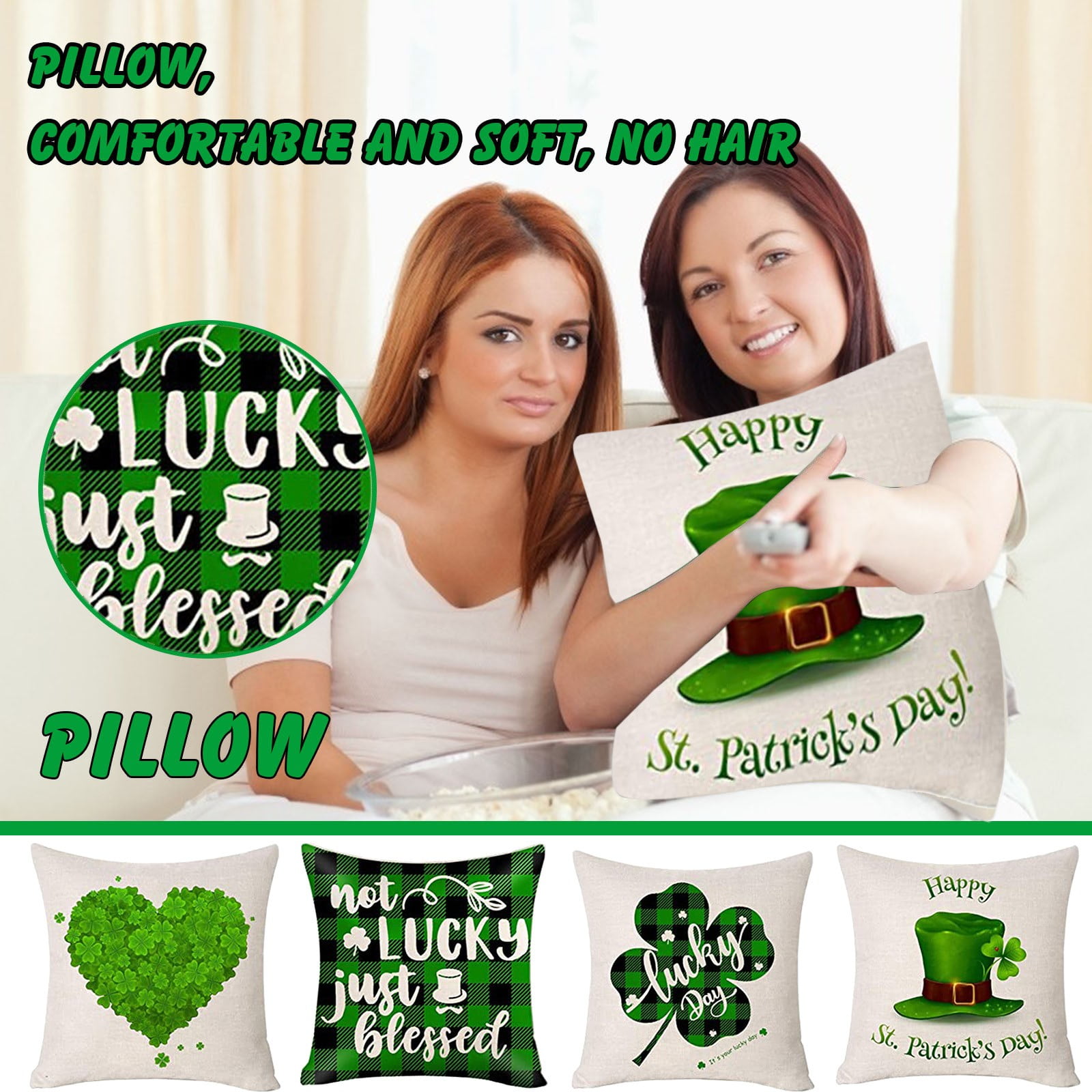 Djunllk St. Patrick's Day Pillow Covers Green Shamrocks Printed Machine ...