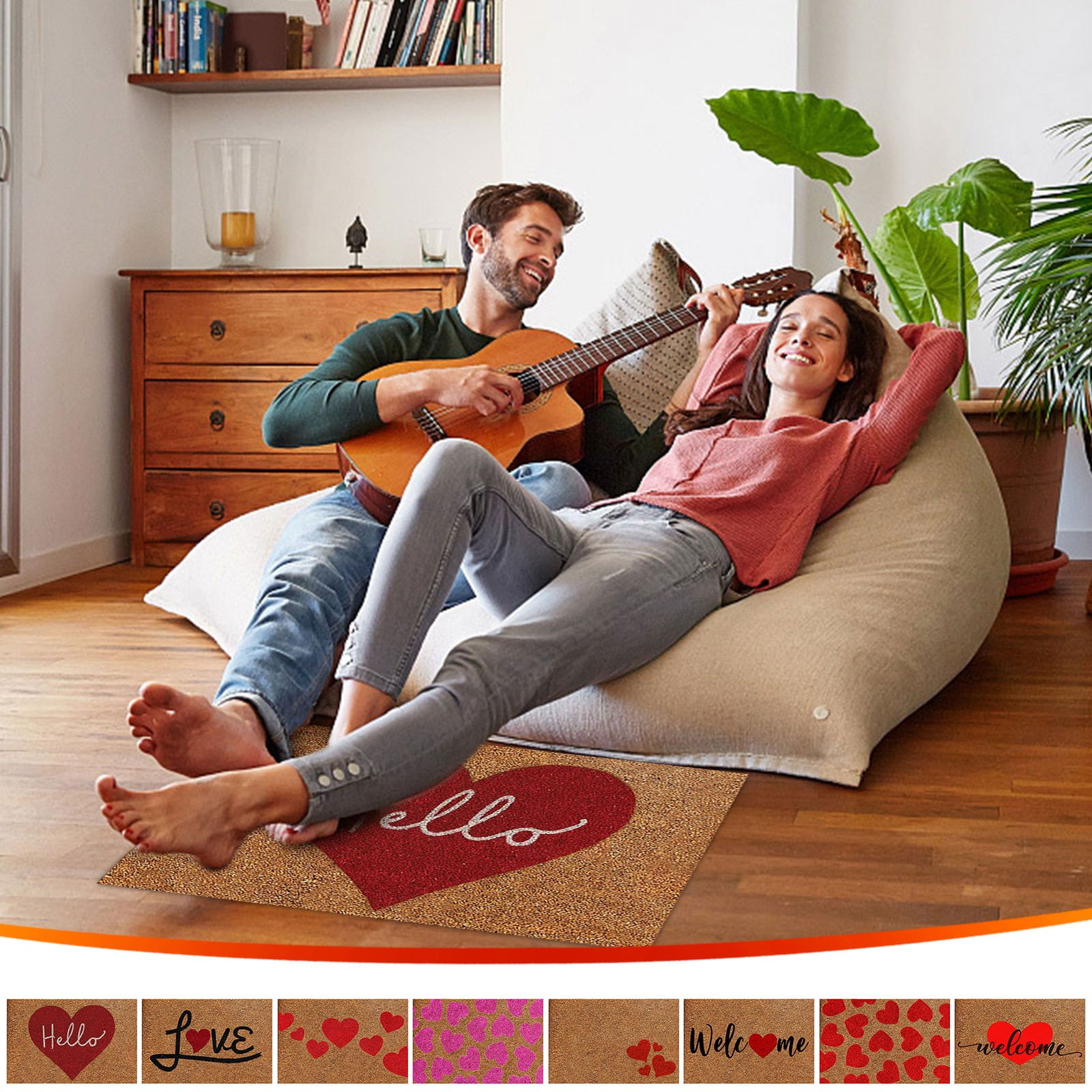 Djunllk Valentine Day Floor Mats Love Printed Romantic Carpet Soft ...