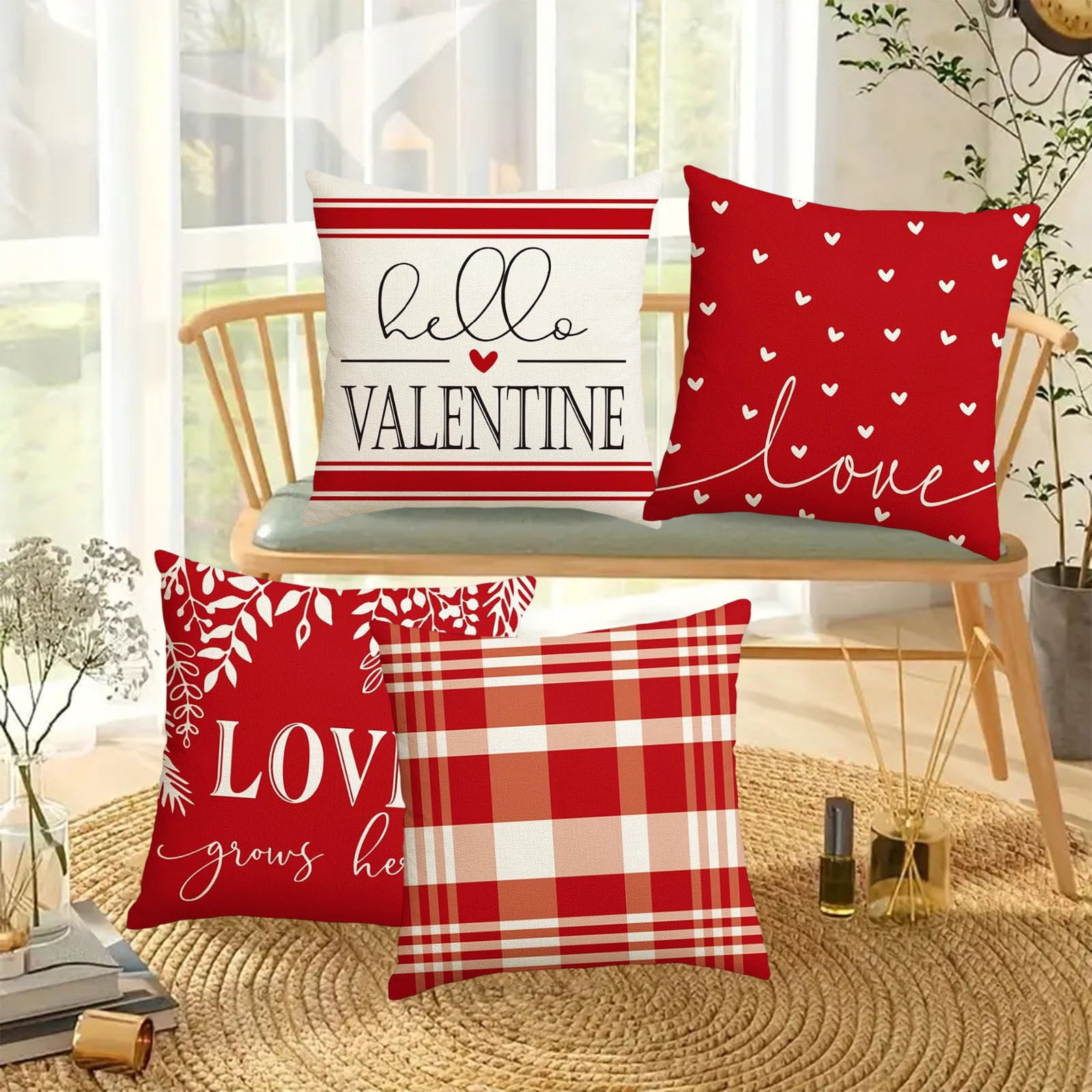 Djunllk Valentine's Day Pillow Covers 4PC Love Rose Printed Machine ...
