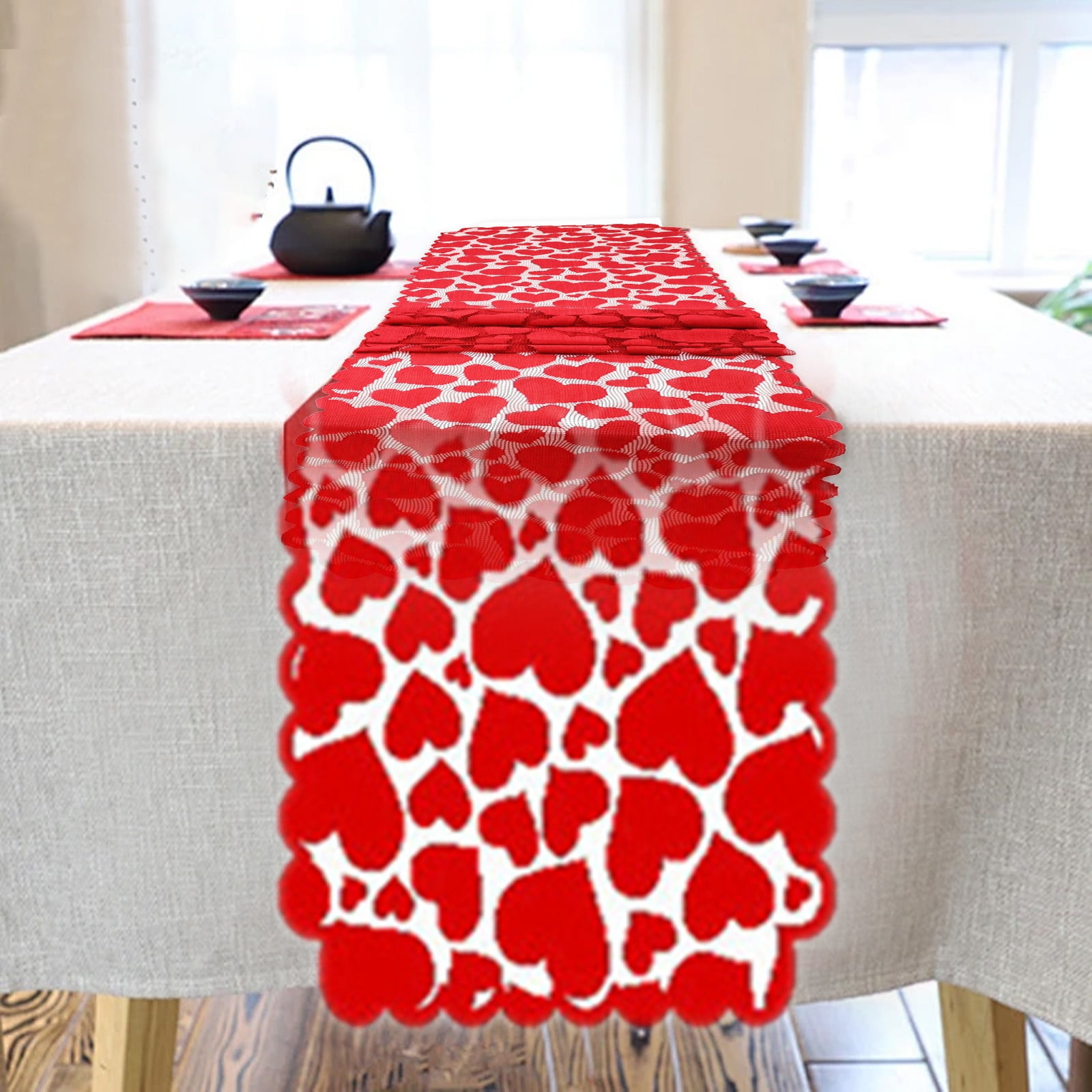Djunllk Valentine's Day Table Runner 13x72in, Love Printed Red Table ...