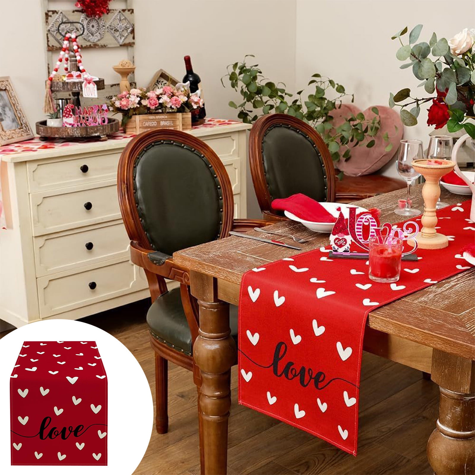 Djunllk Valentine's Day Table Runner 4 Sizes, Love Printed Red Table ...