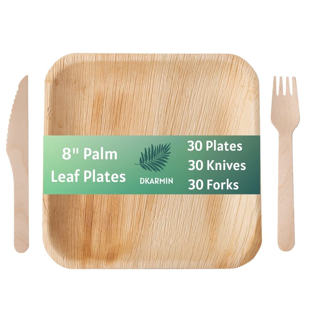 Dkarmin Palm Leaf Plates 30 Piece with 30 30 Knives, Disposable ...